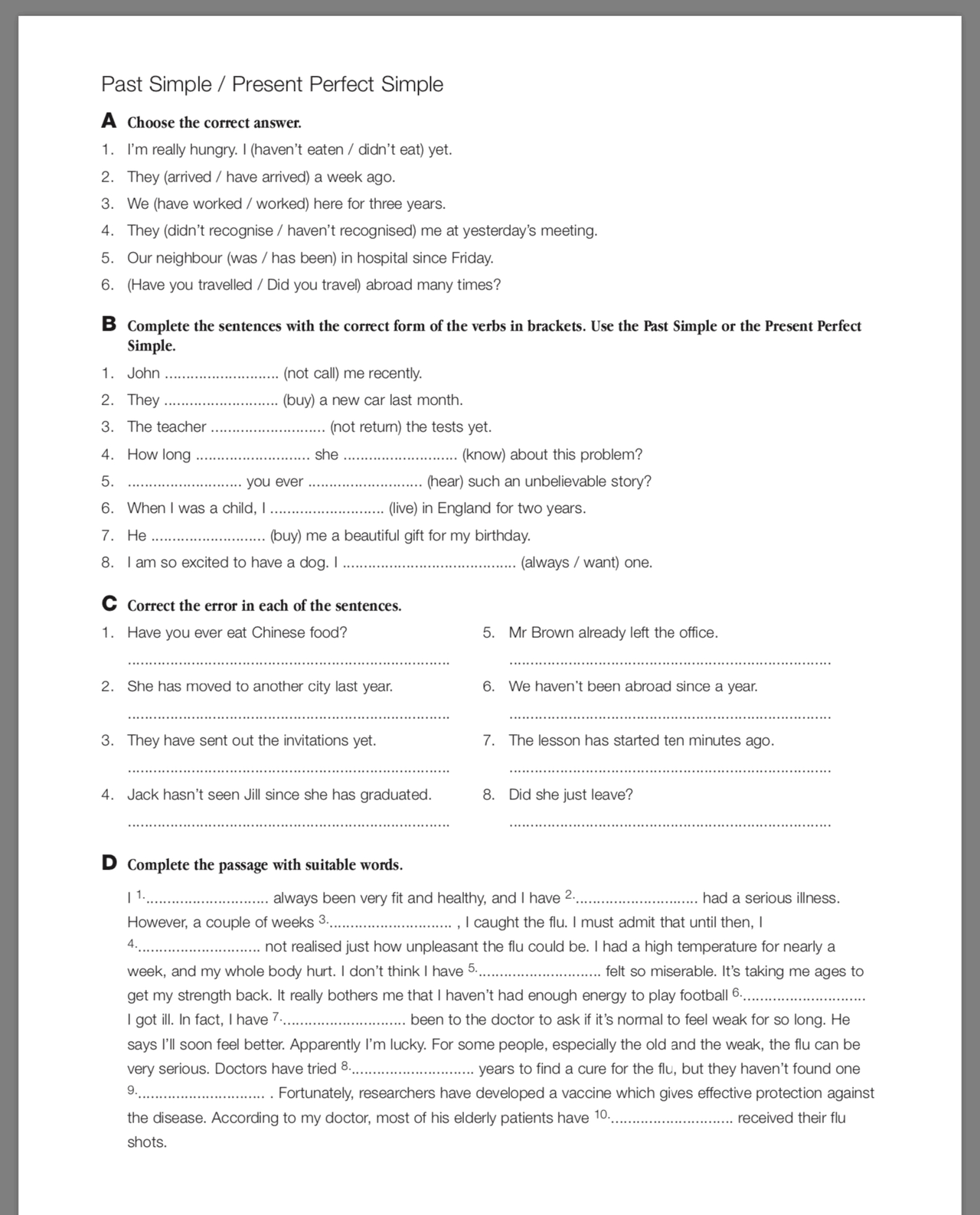 Past simple Present perfect - Docsity
