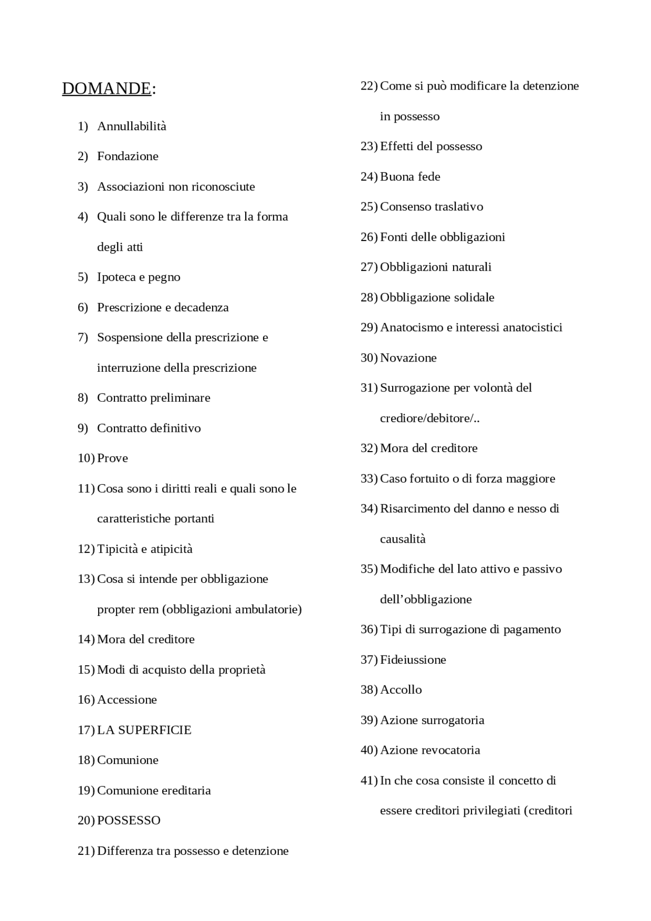 Domande Diritto Privato Docsity