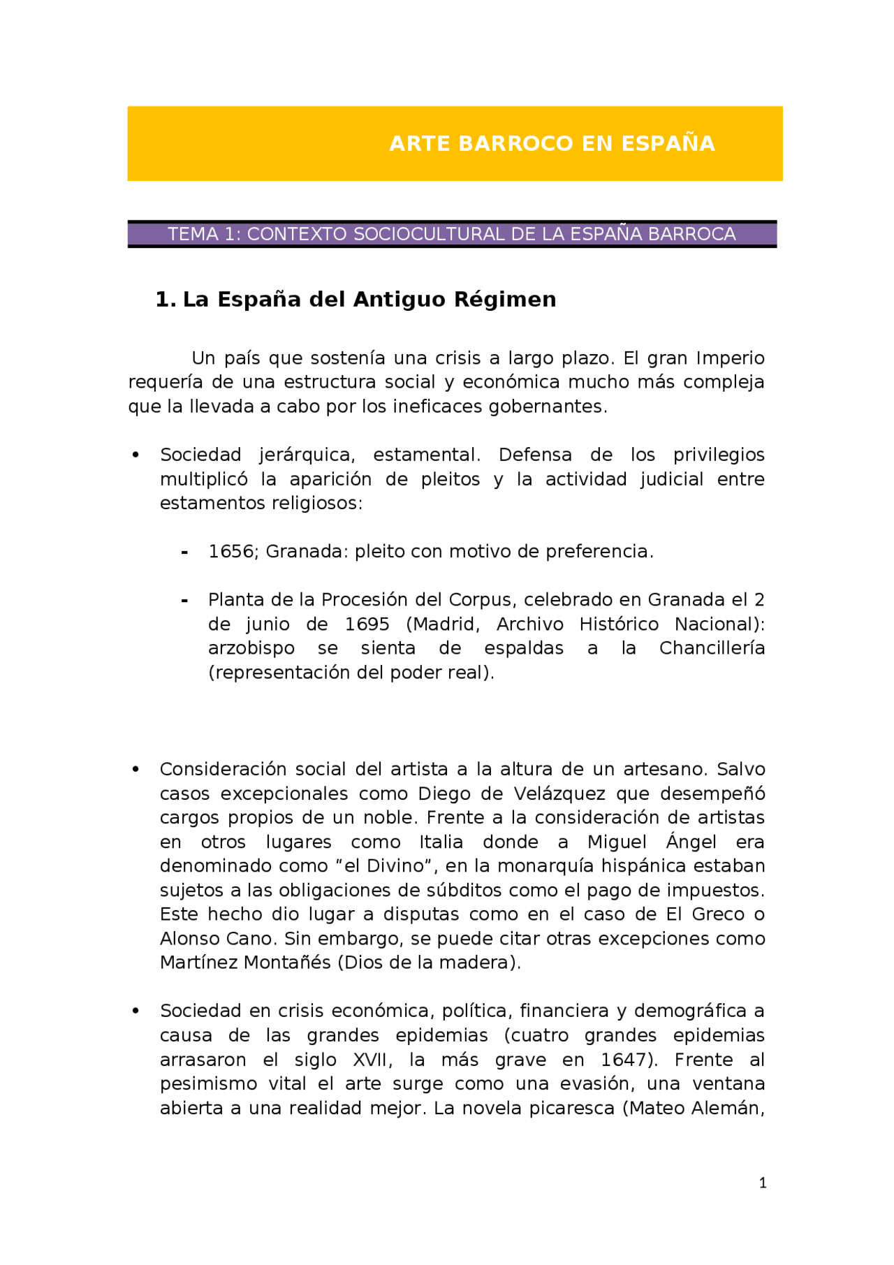 Historia del arte barroco español - Docsity