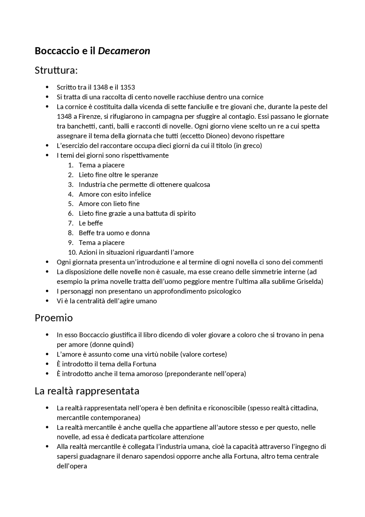 Schema su Boccaccio e il Decameron | Schemi e mappe concettuali di ...