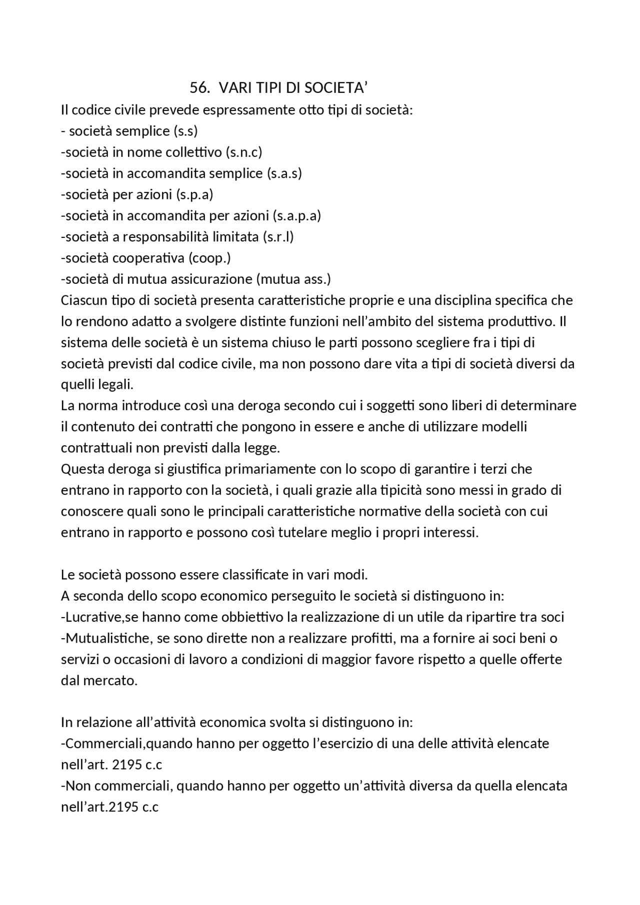 Vari Tipi Di Società Docsity
