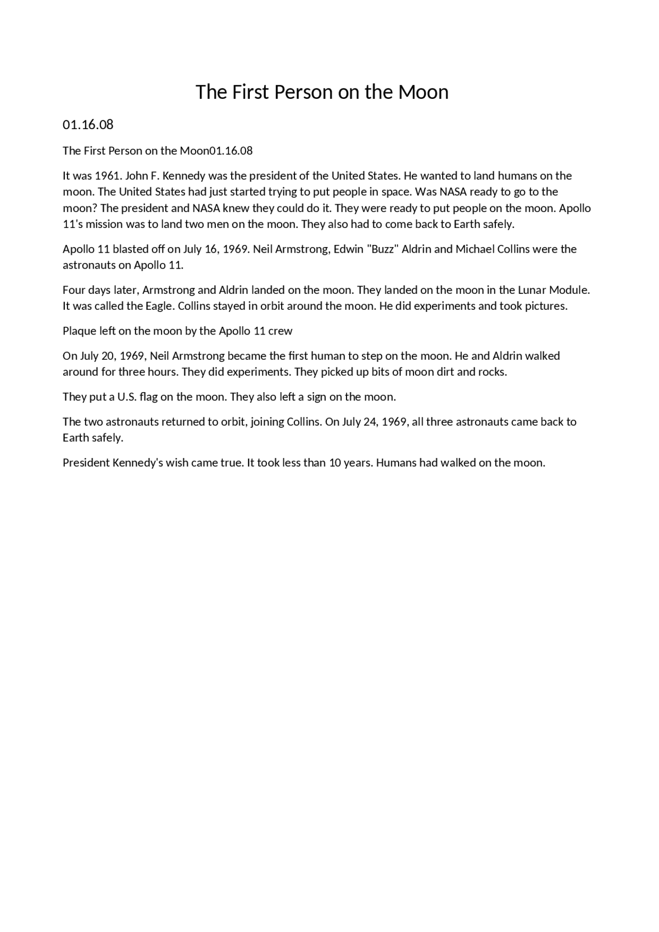 The first person on the moon - Docsity