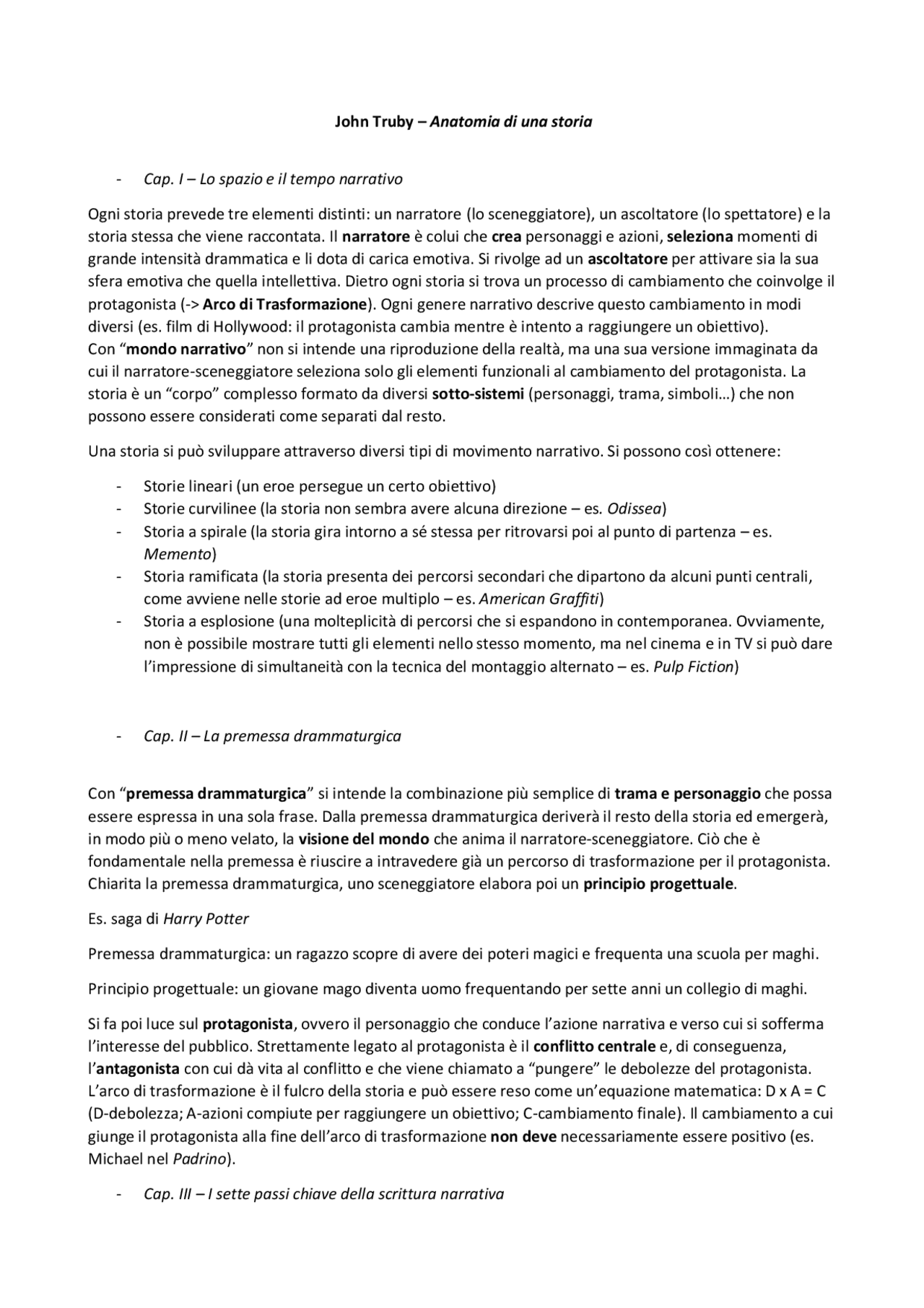 Truby Anatomia Di Una Storia Docsity