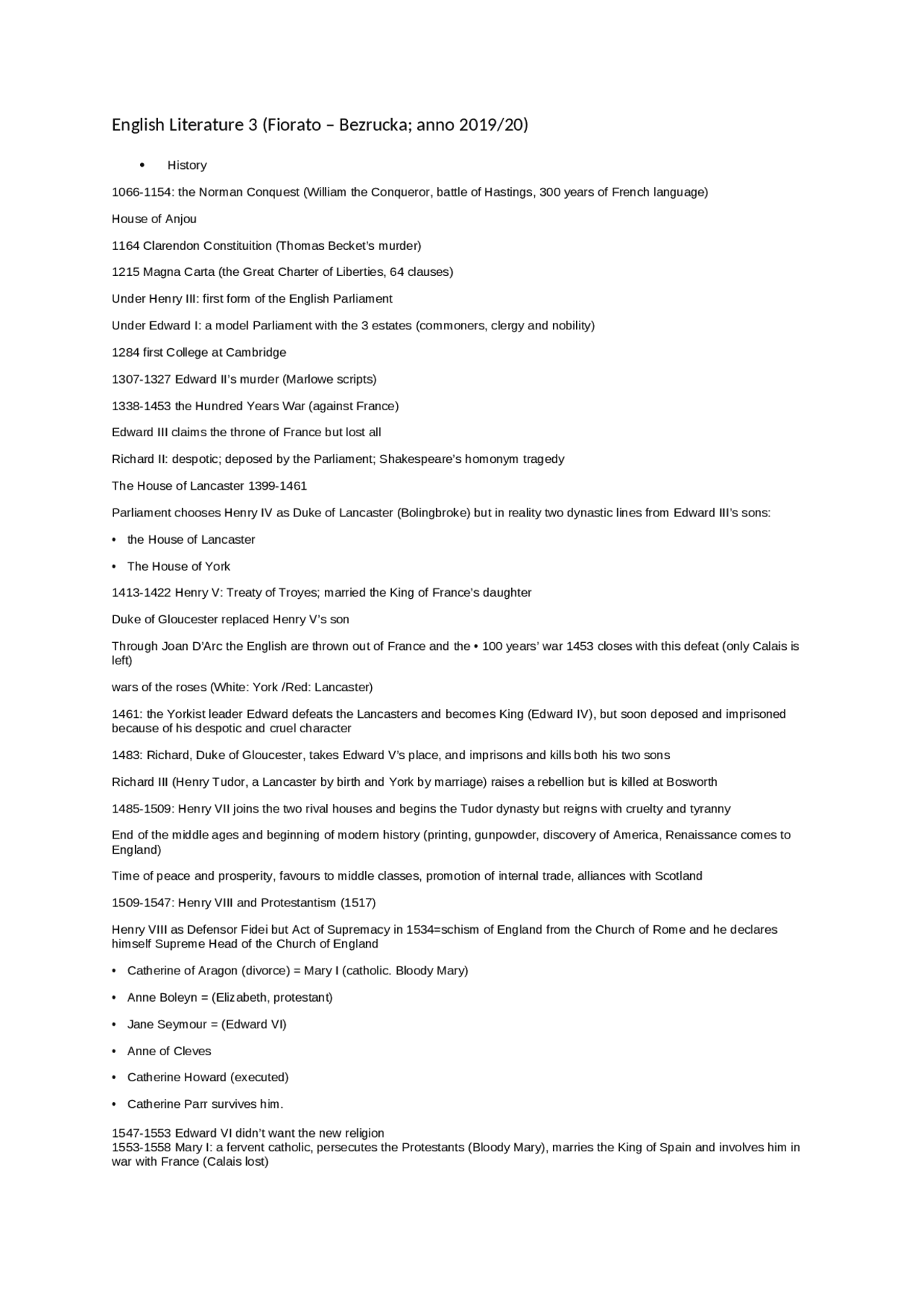 English Literature 3 - Docsity