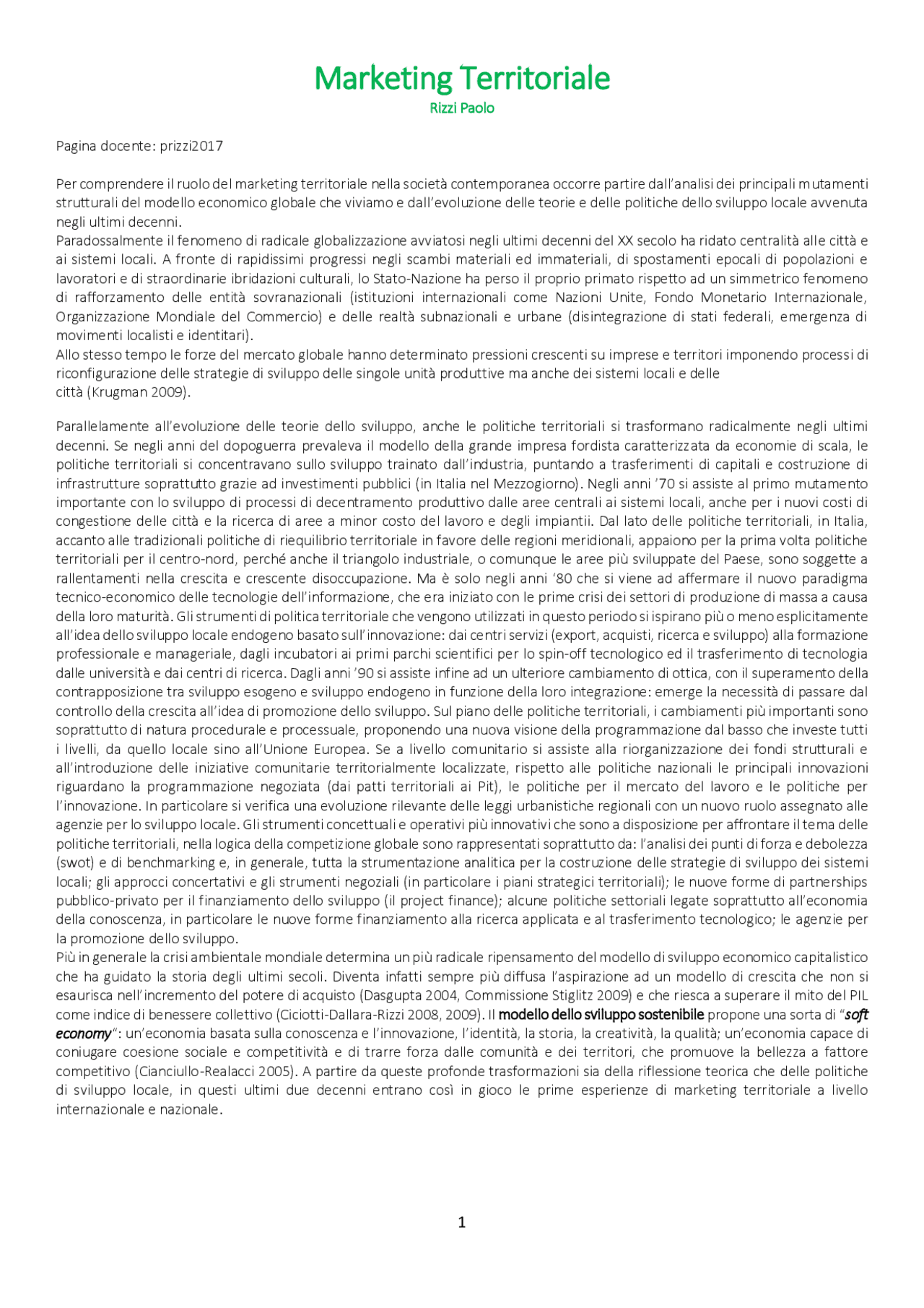 Marketing Territoriale Docsity
