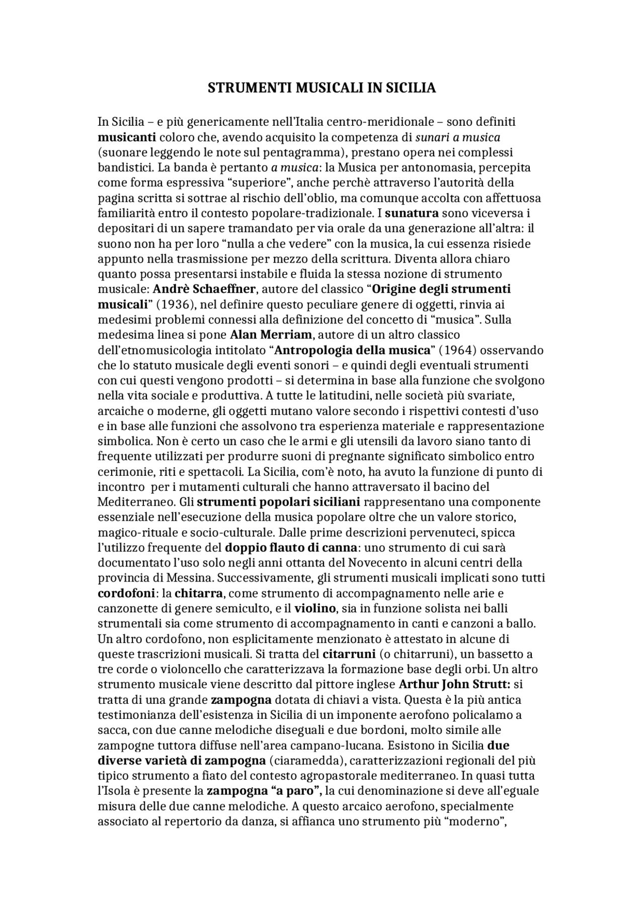 Gli strumenti musicali in Sicilia - Docsity