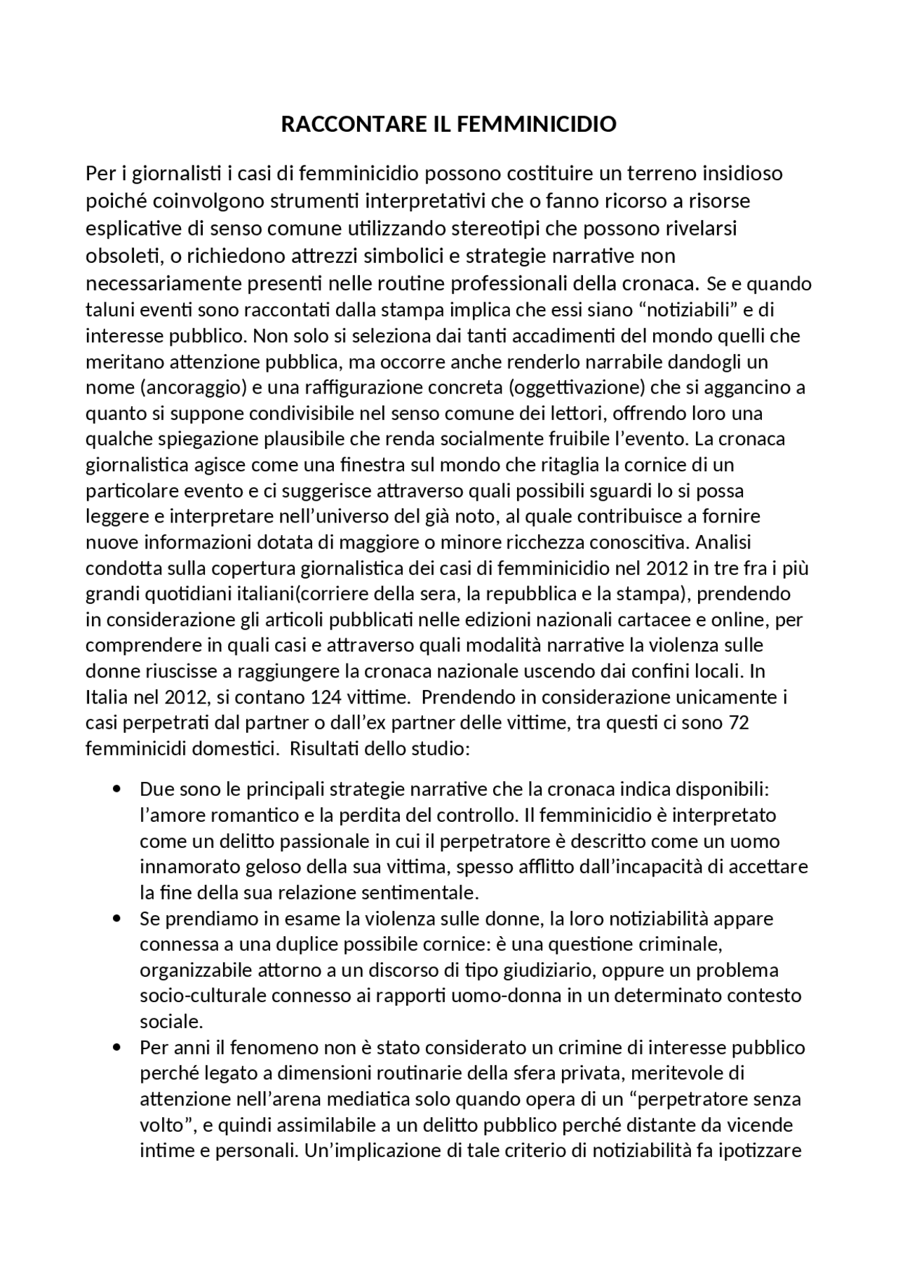 Femminicidio Scienze Della Comunicazione Docsity