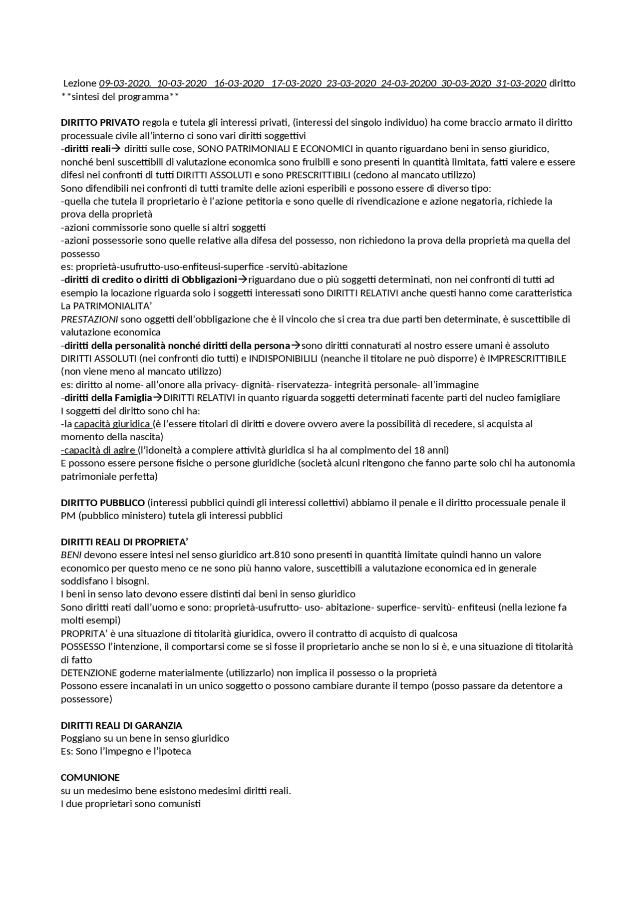 Sintesi Programma Diritto Privato Docsity