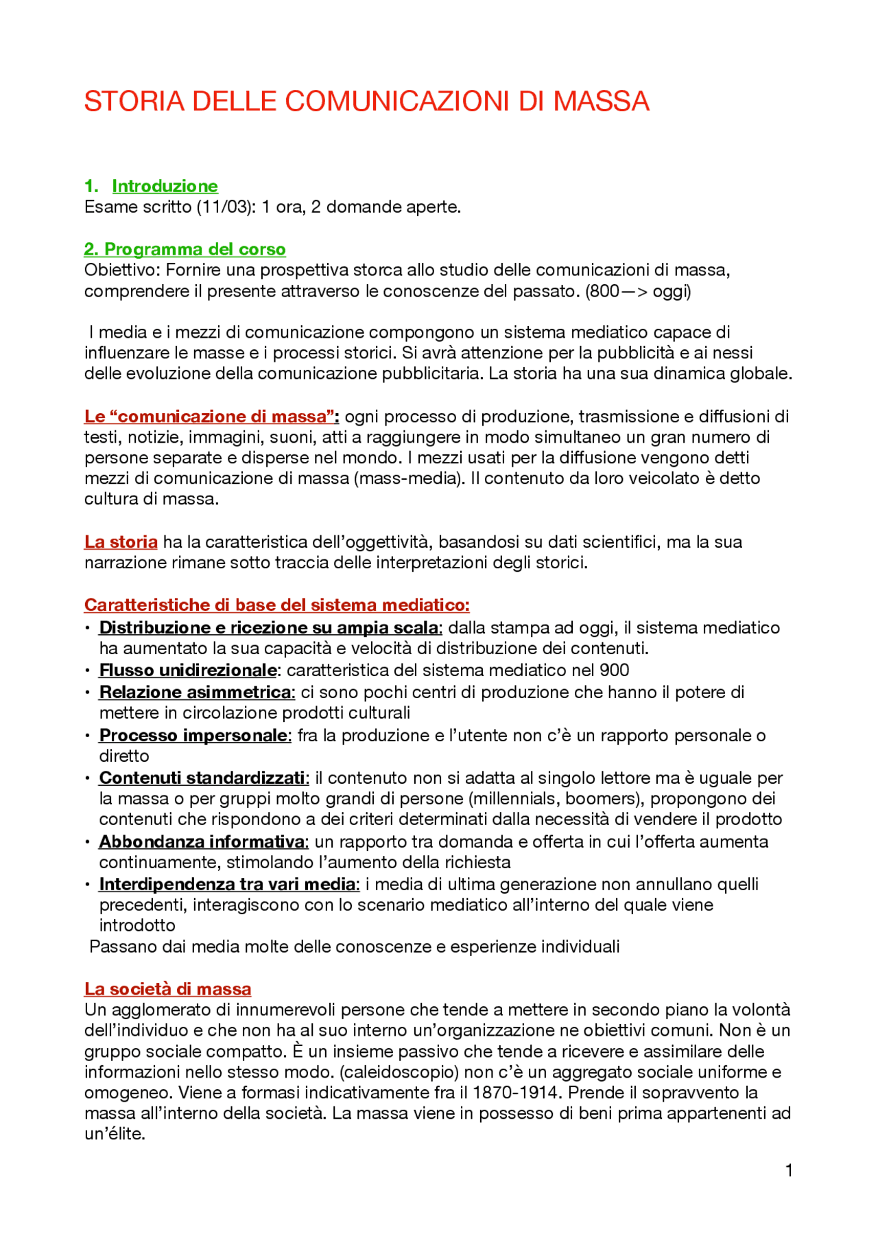 Storia Delle Comunicazioni Di Massa Docsity
