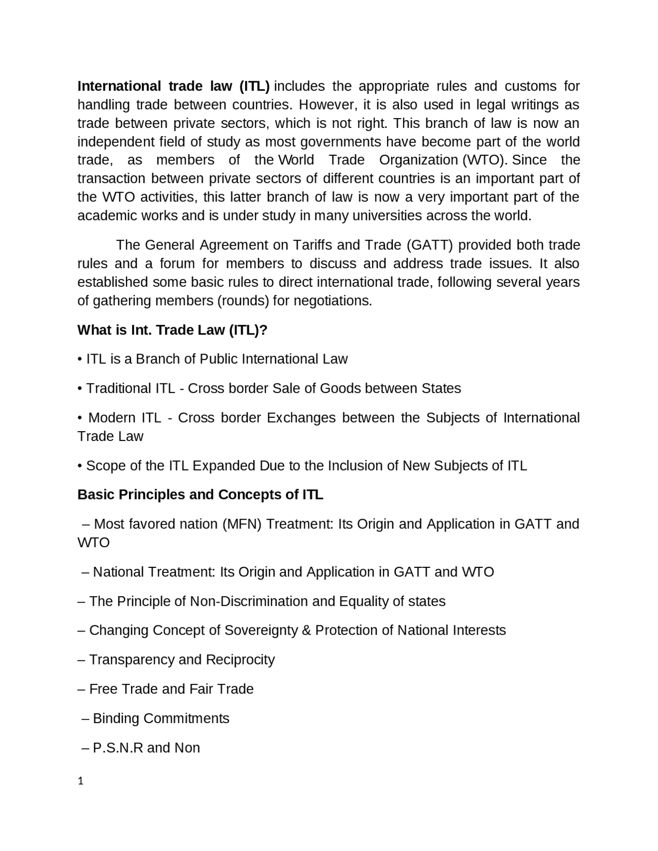 Topic: Importance of International Trade Law in managing world trade ...
