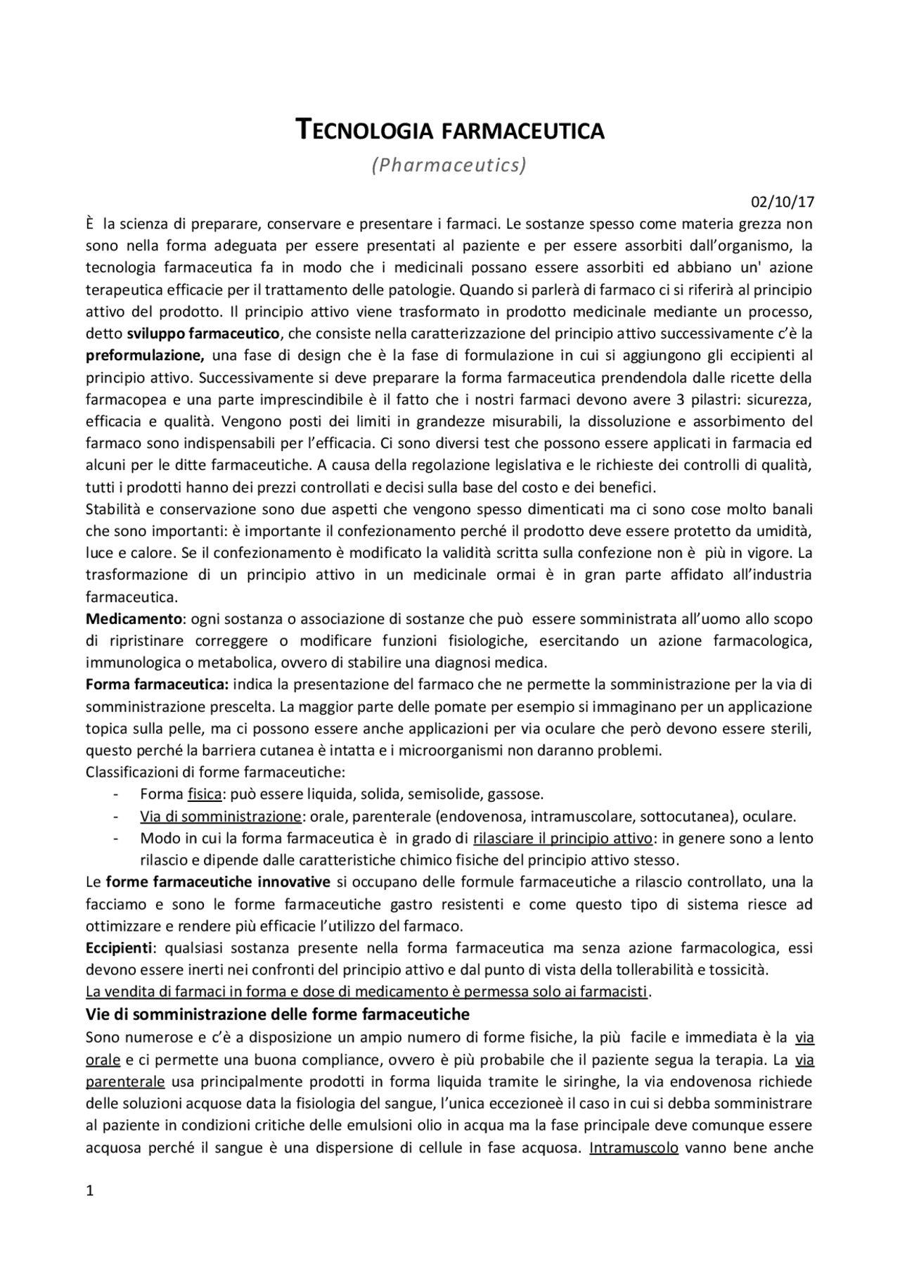 Tecnologie Farmaceutiche Docsity