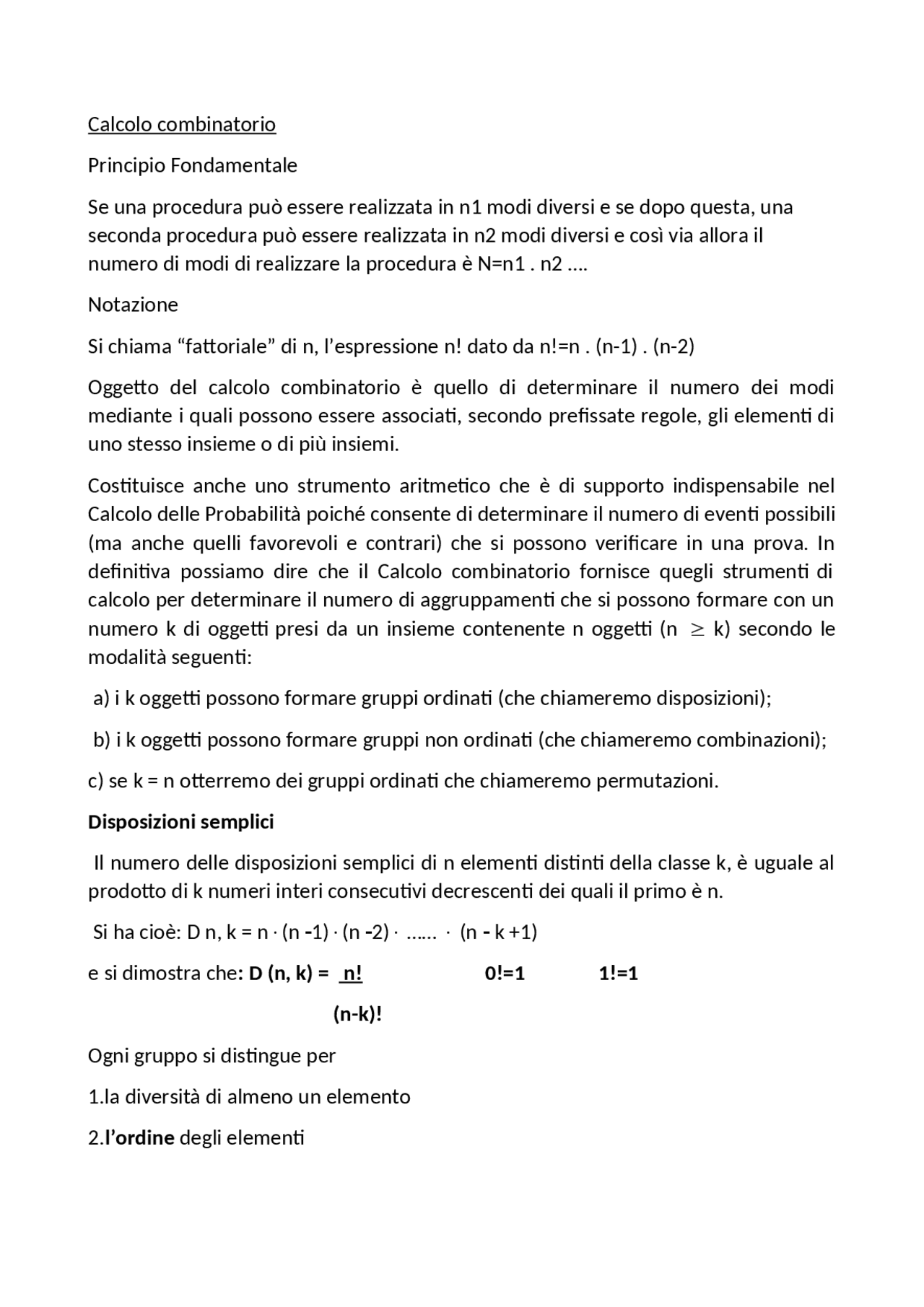 Il Calcolo combinatorio e Probabilità - Docsity