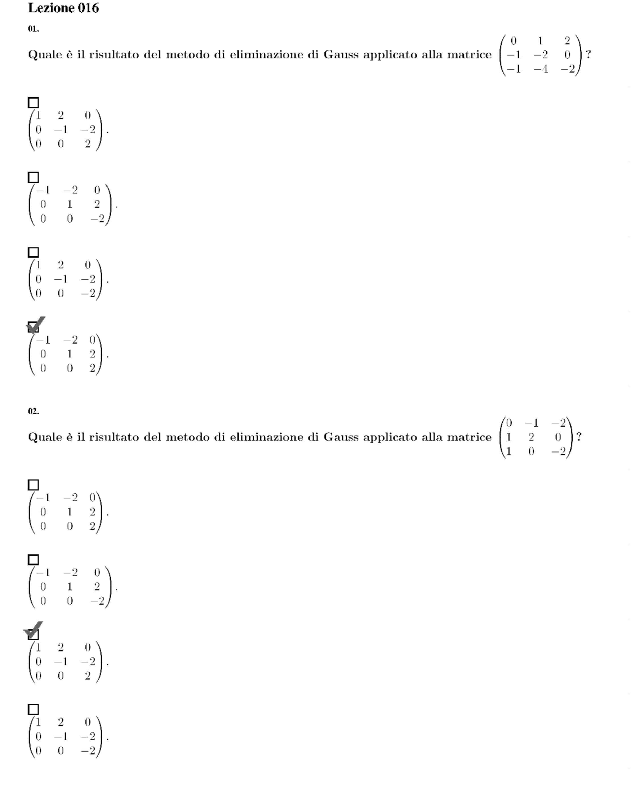 Risposte multiple Paniere complementi di matematica ecampus INGEGNERIA INFORMATICA E DELL ...