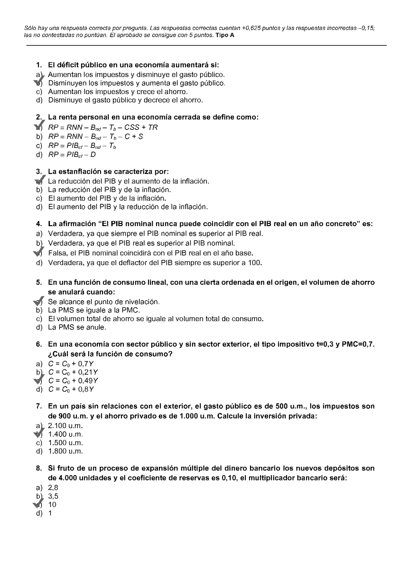 Examen Junio 2018 Tipo A Introducción A La Macroeconomía Exámenes