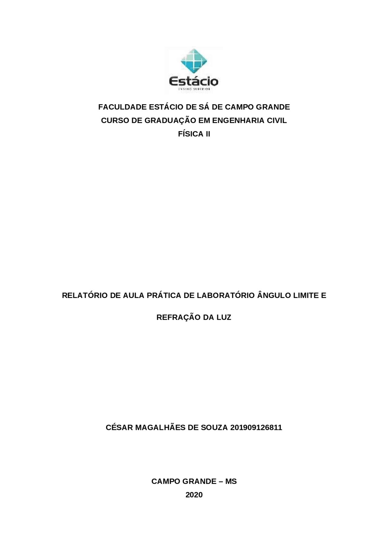 Relatório ângulo Limite E Refração De Luz Docsity