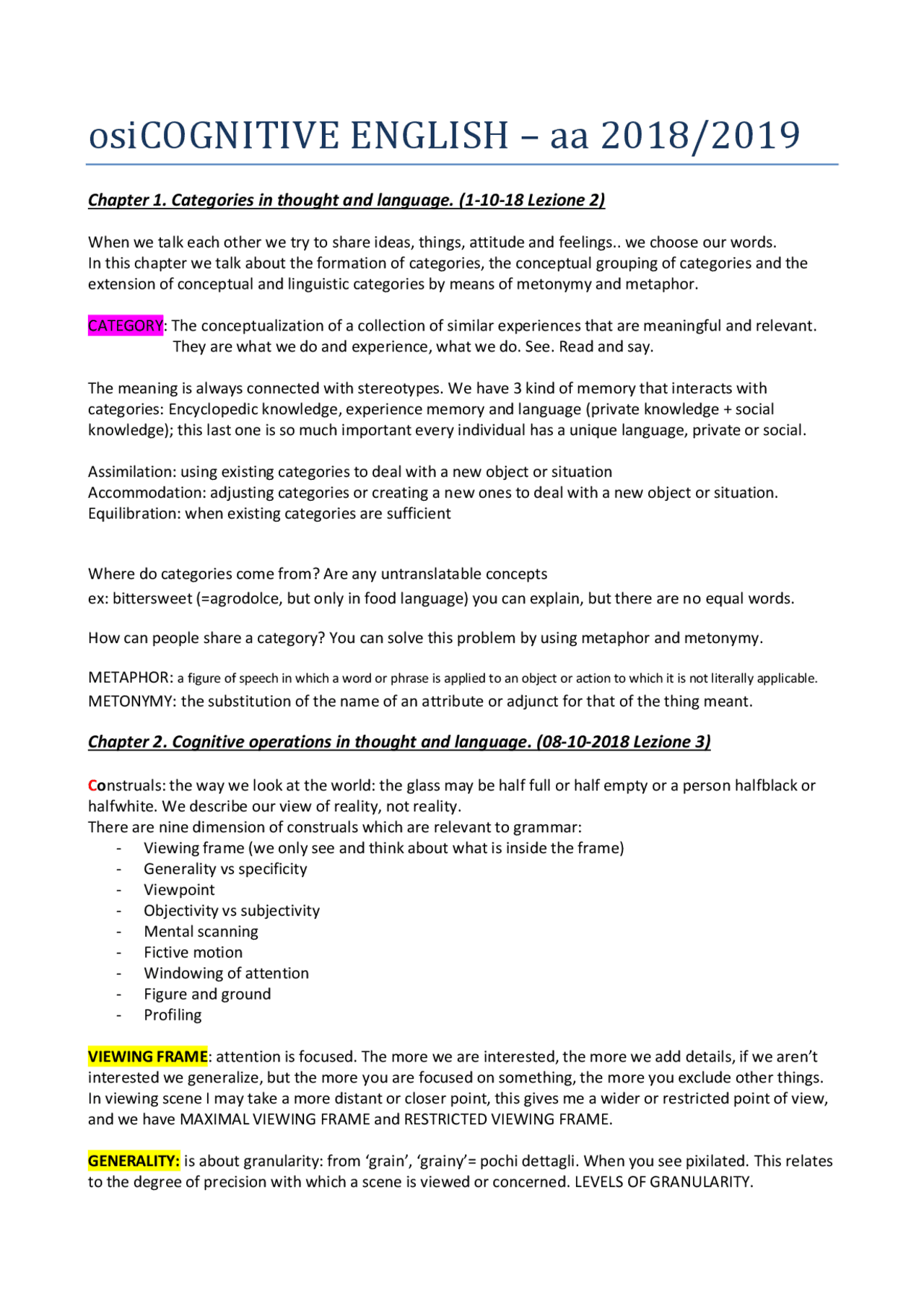 COGNITIVE ENGLISH Grammar - Docsity