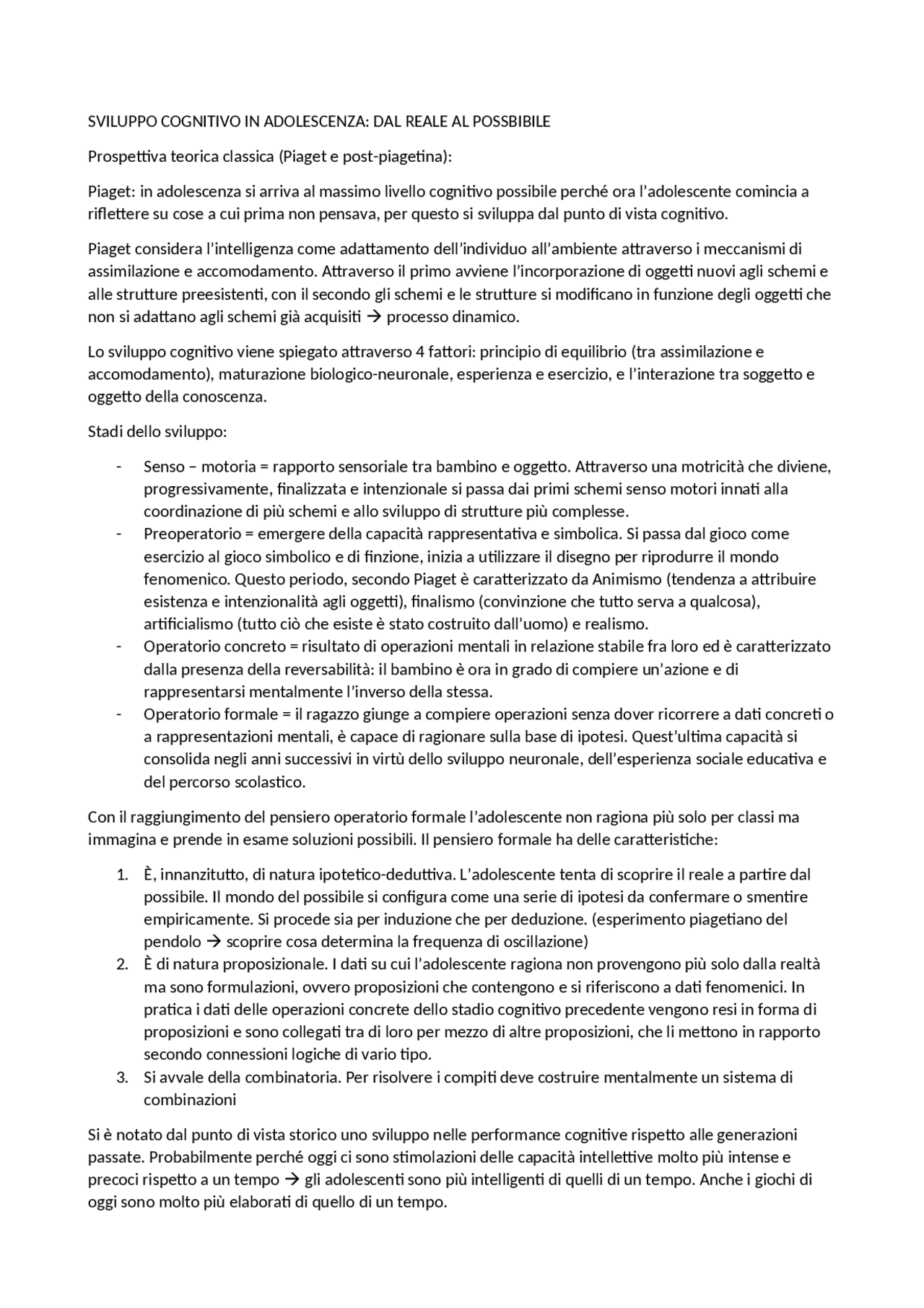 Appunti Sviluppo Cognitivo Docsity