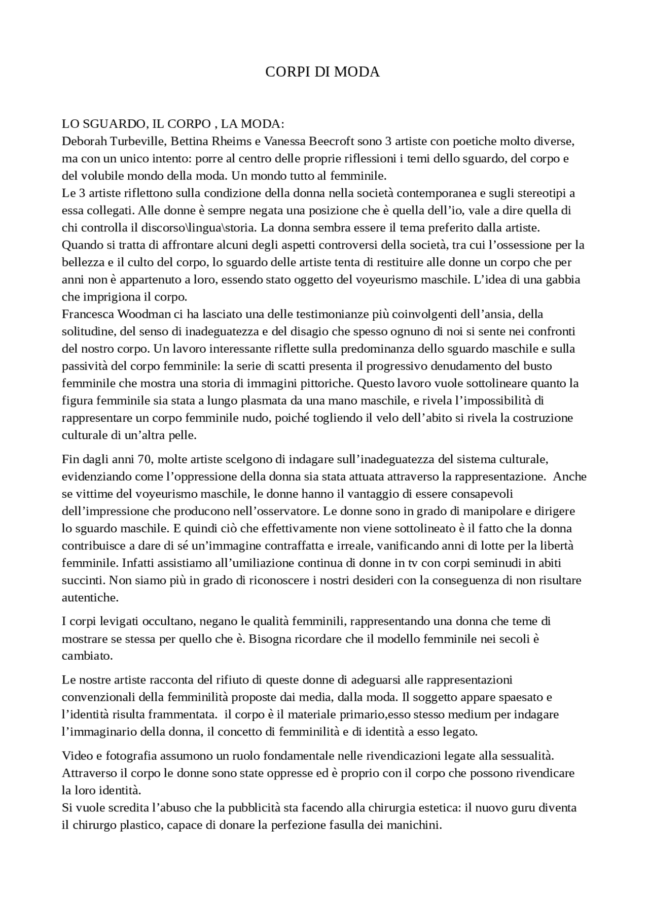 Riassunto Corpi Di Moda Docsity