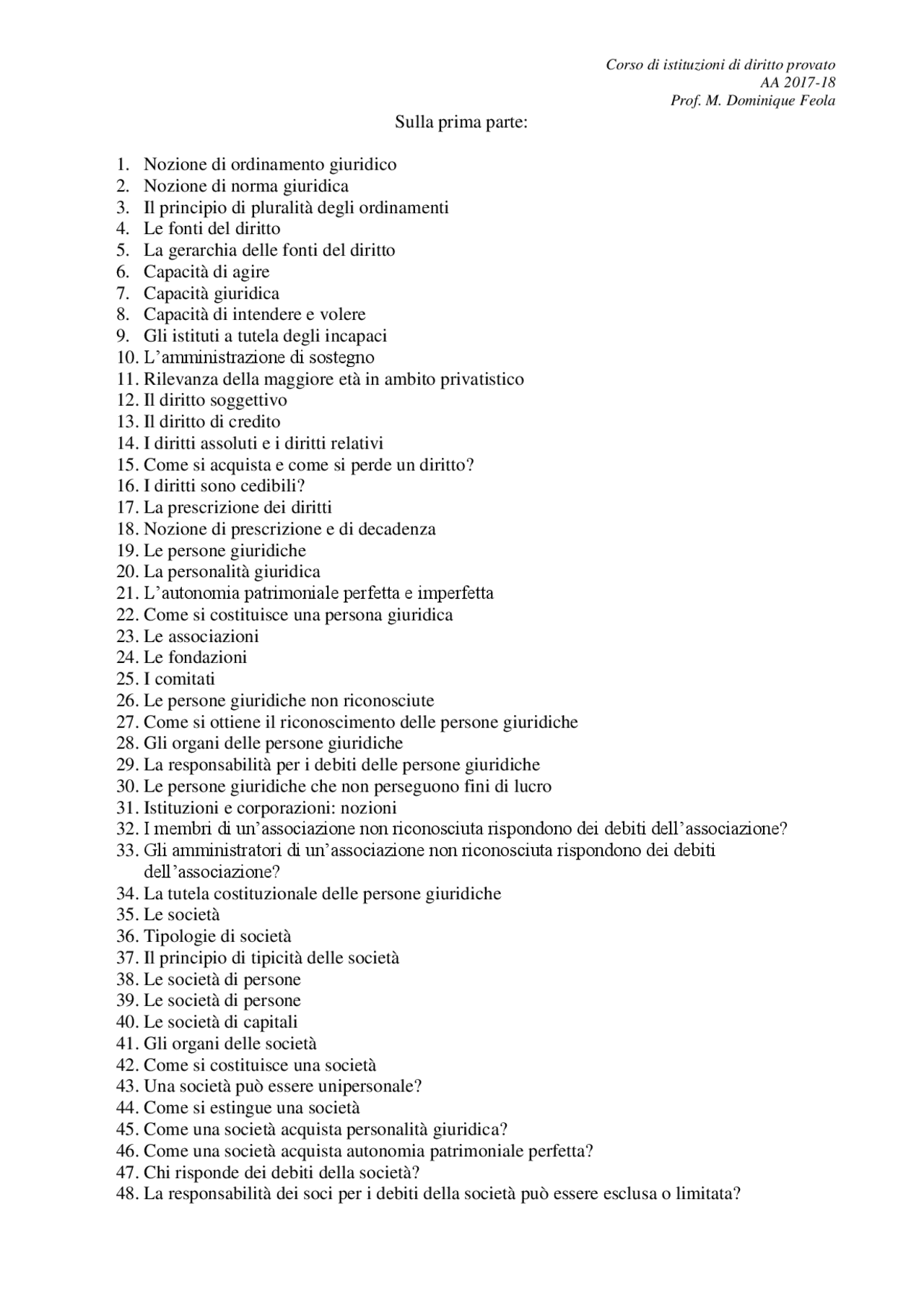 Domande Esame Diritto Privato Docsity