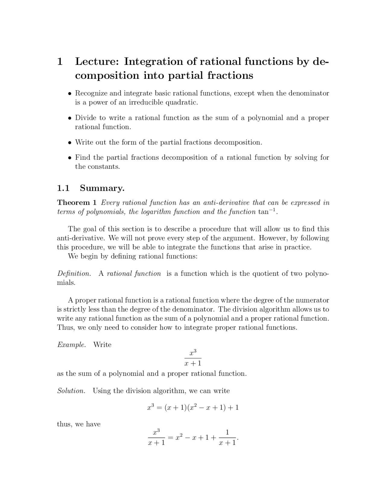 Rational functions by decomposition into partial fractions | MA 114 - Docsity