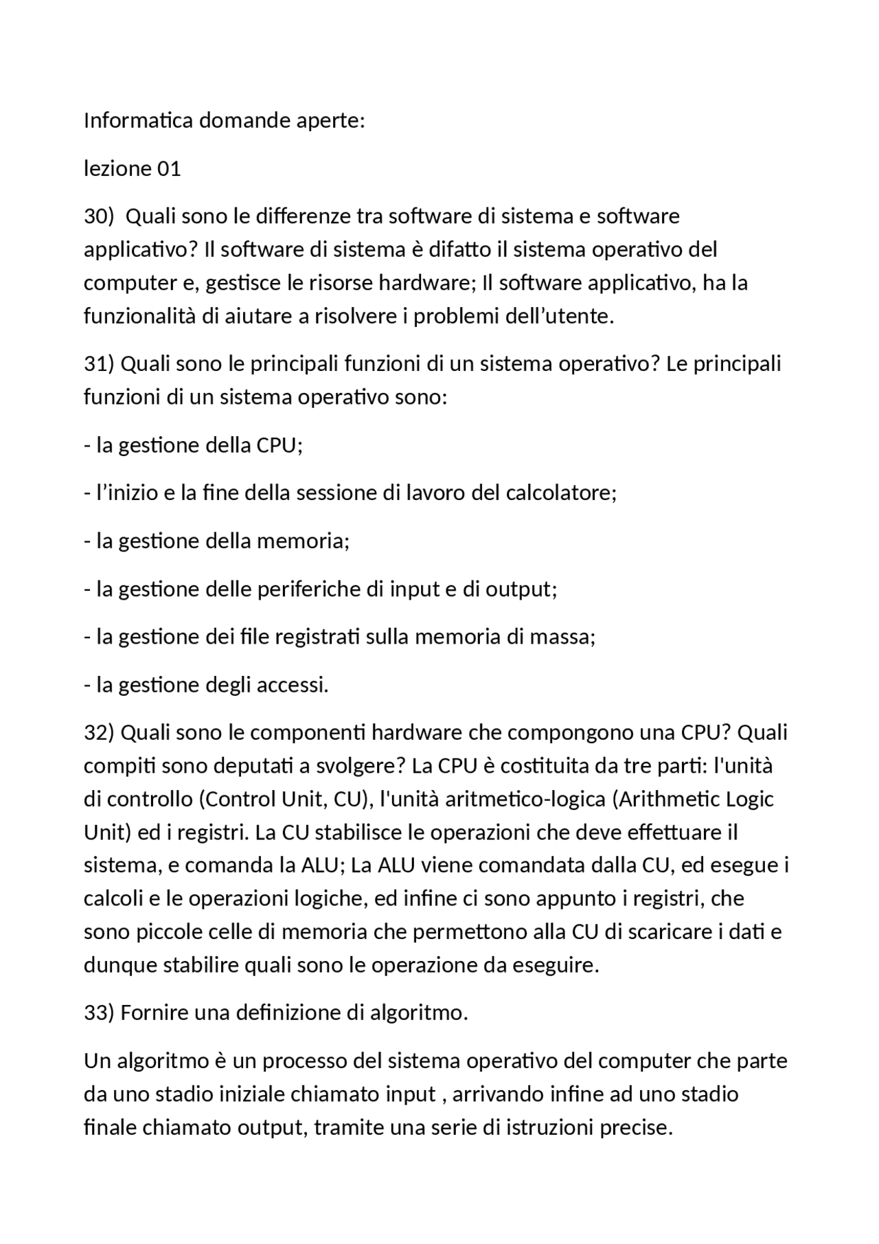 Informatica domande aperte - Docsity