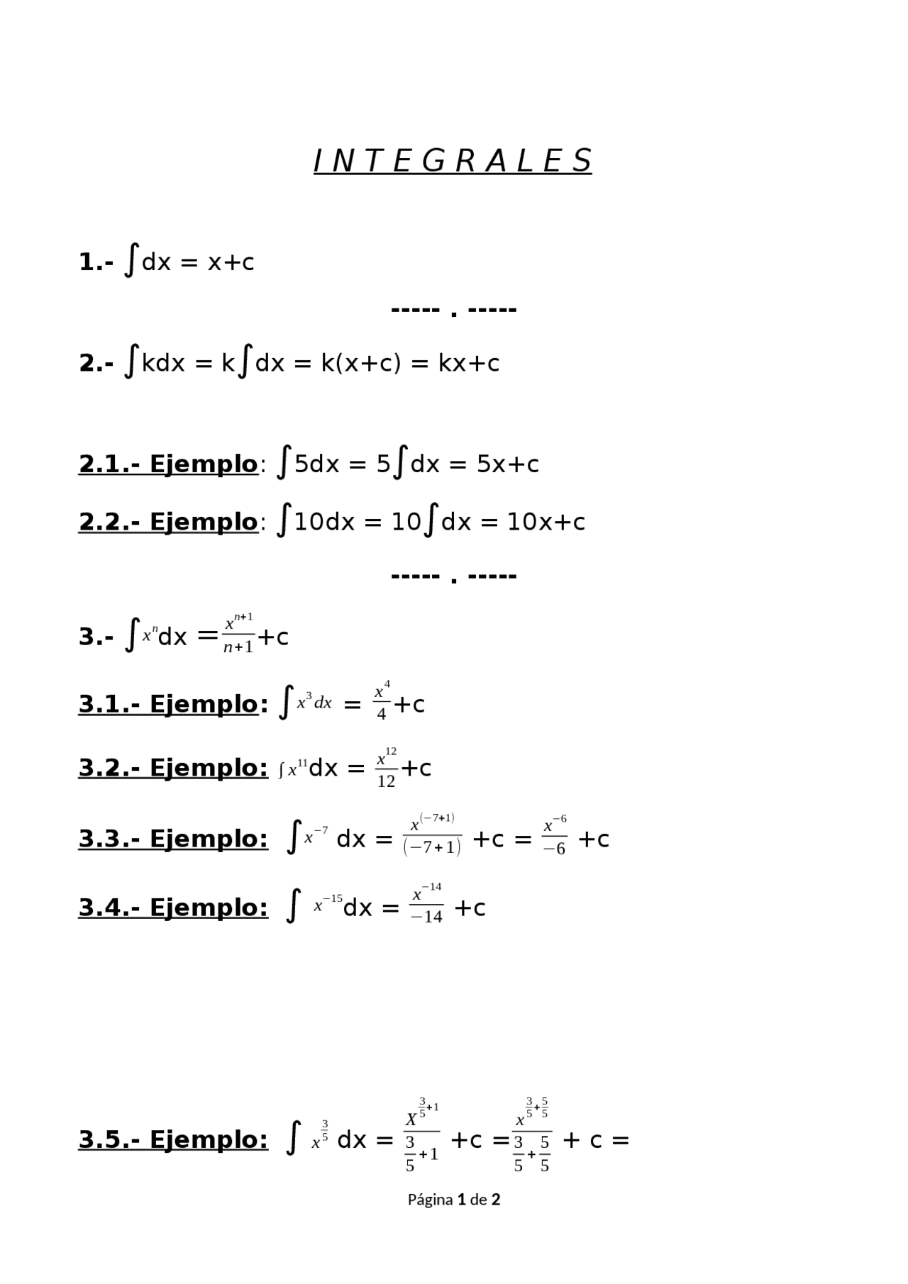 Integrales formulas y ejemplos - Docsity