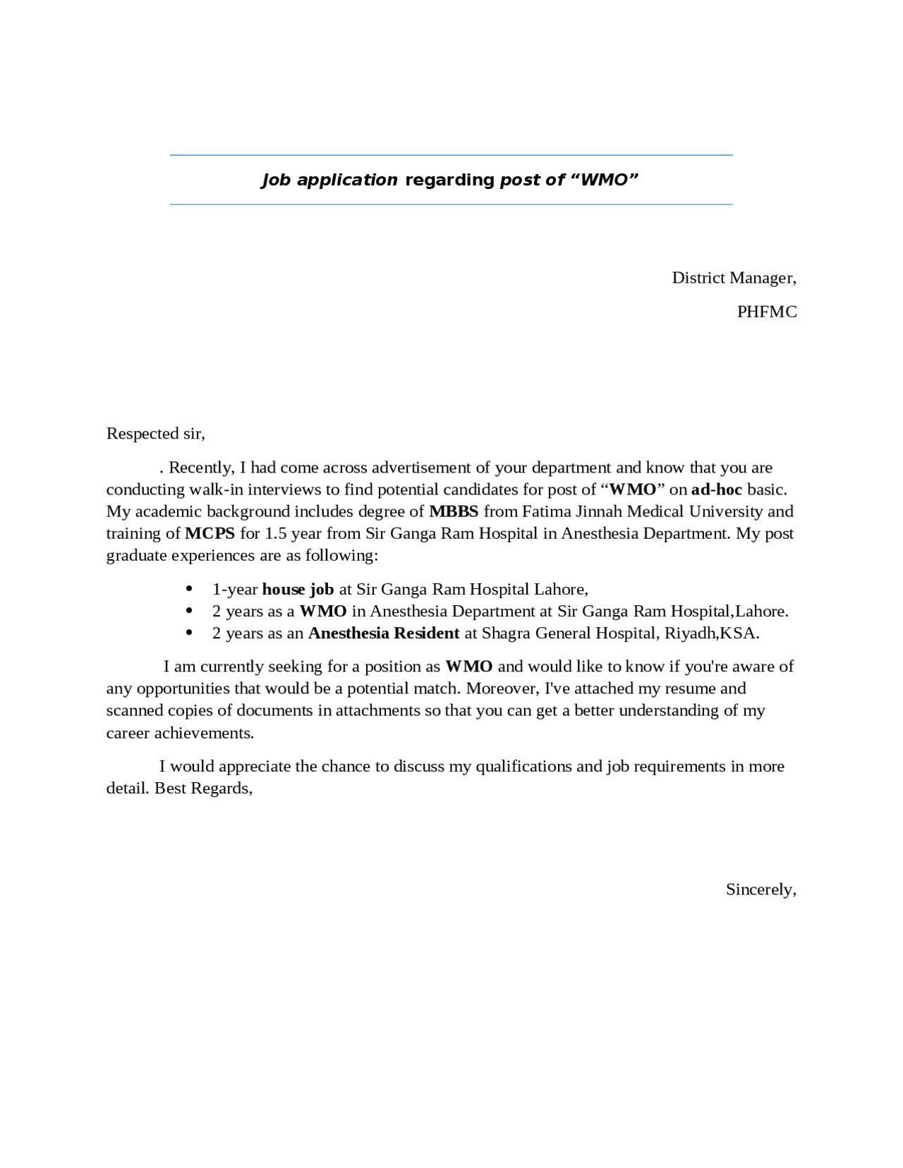 Application for a job - Docsity