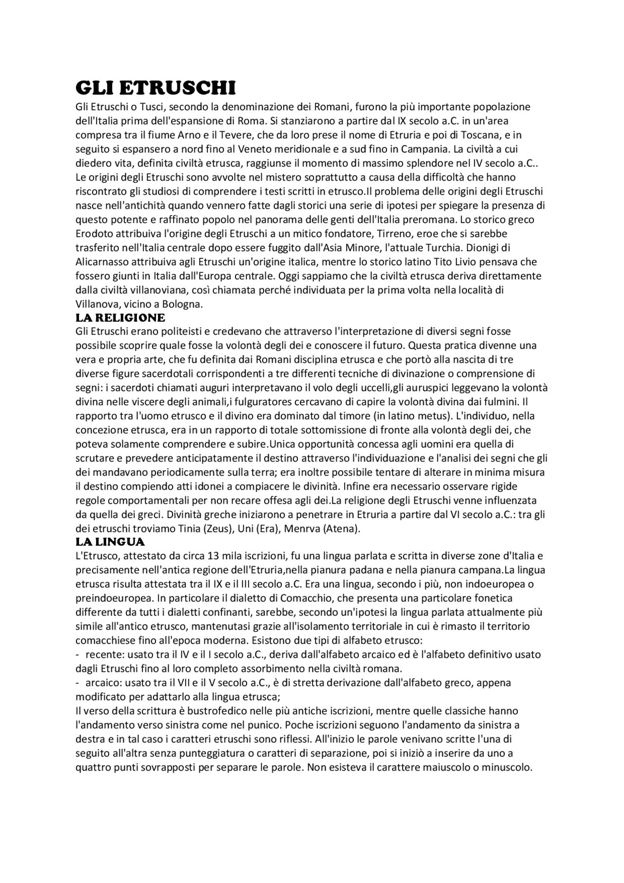 Gli Etruschi E Le Loro Caratteristiche Docsity