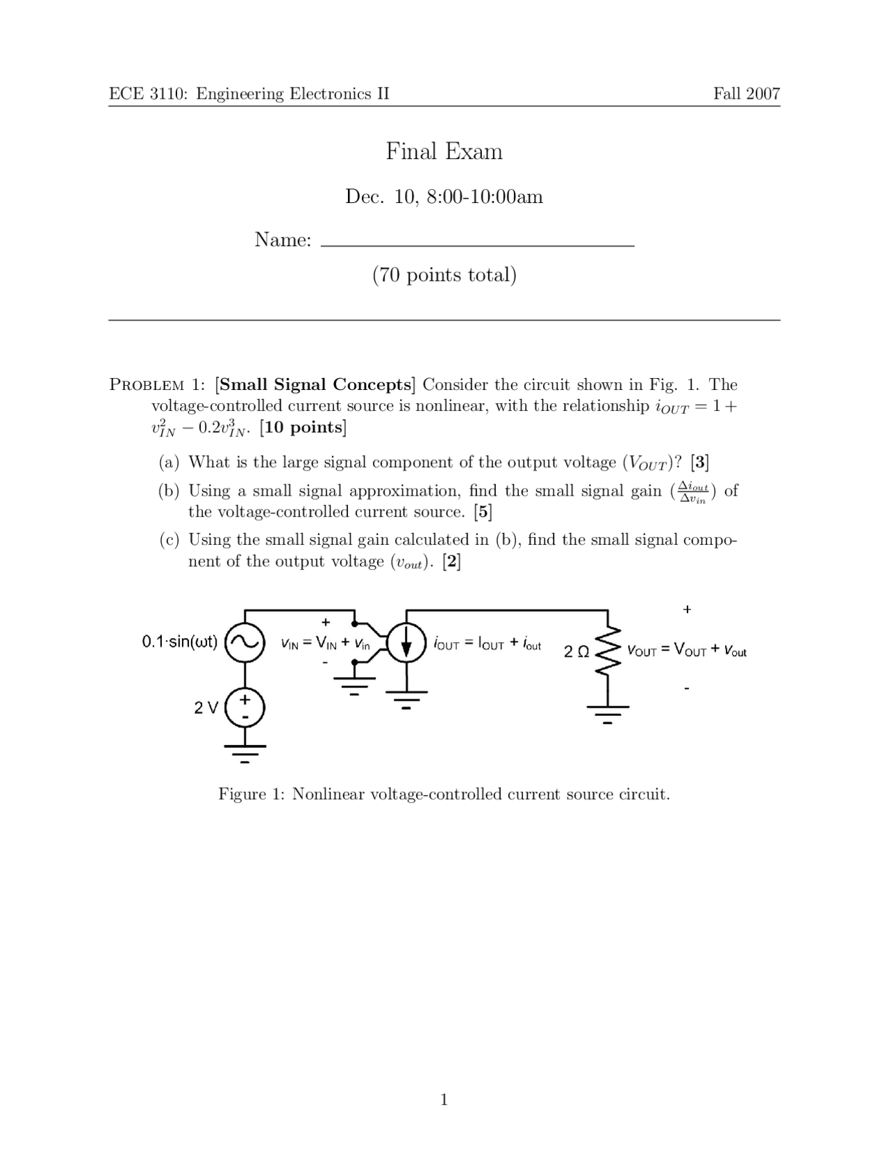 Final Exam Engineering Electronics Ii Ece 3110 Docsity