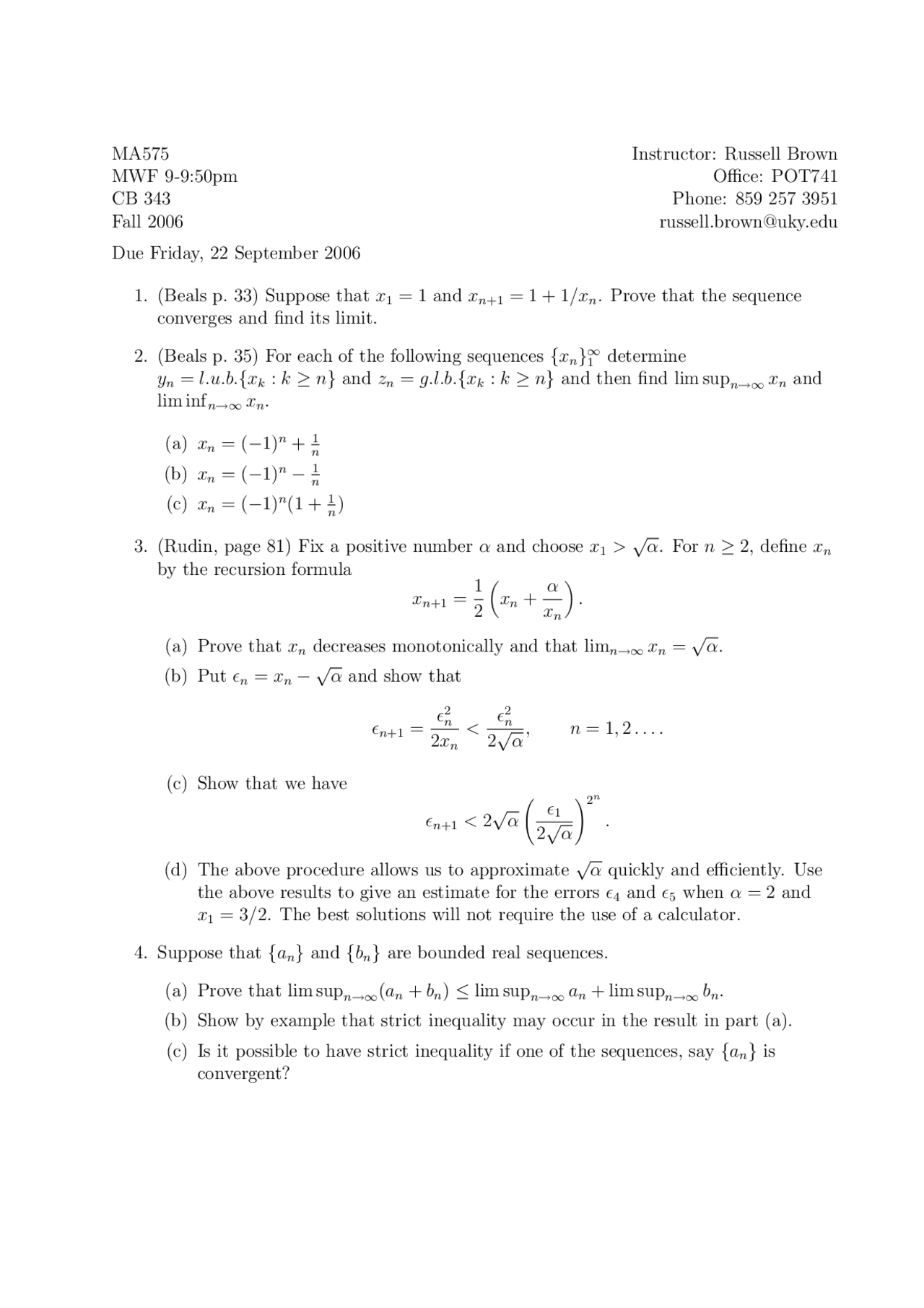 Exam of mathematics. No solutions | MA 575 | Exams Mathematics | Docsity