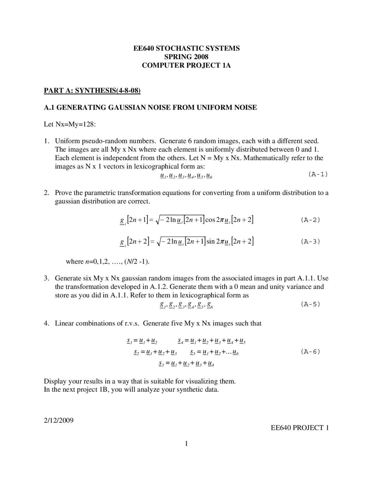 Generating Control Noise From Deterministic Data Ee 640 Docsity