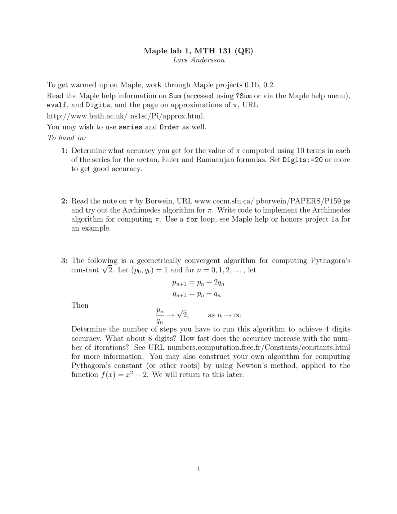 Exercise Sheet Calculus I With Maple Lab Mth 131 Exercises Calculus