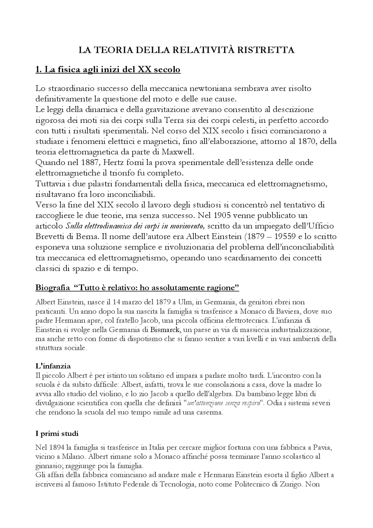 Relativita Ristretta Esempi E Dispense Docsity