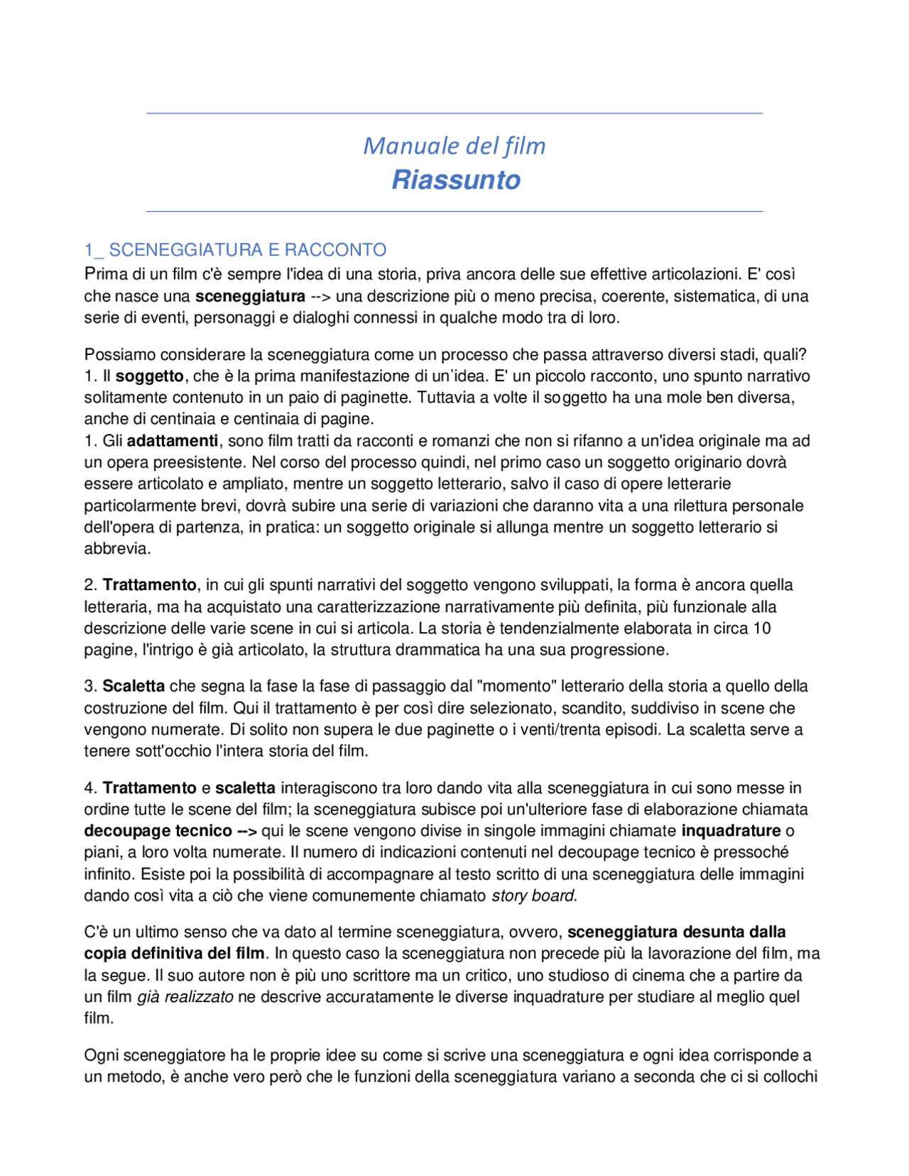 Manuale Del Film Riassunto Libro Docsity