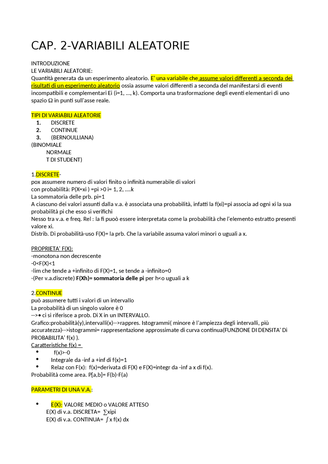 Cap2 Variabili Aleatorie Docsity