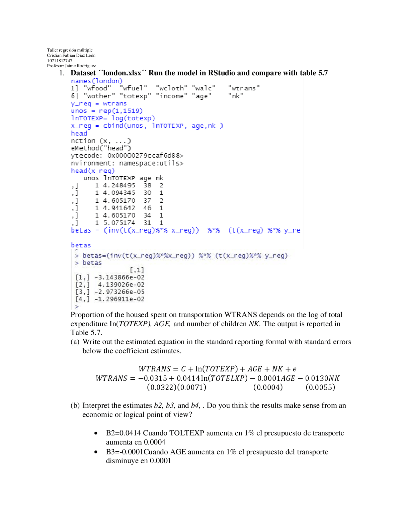 Taller regresion multiple - Docsity