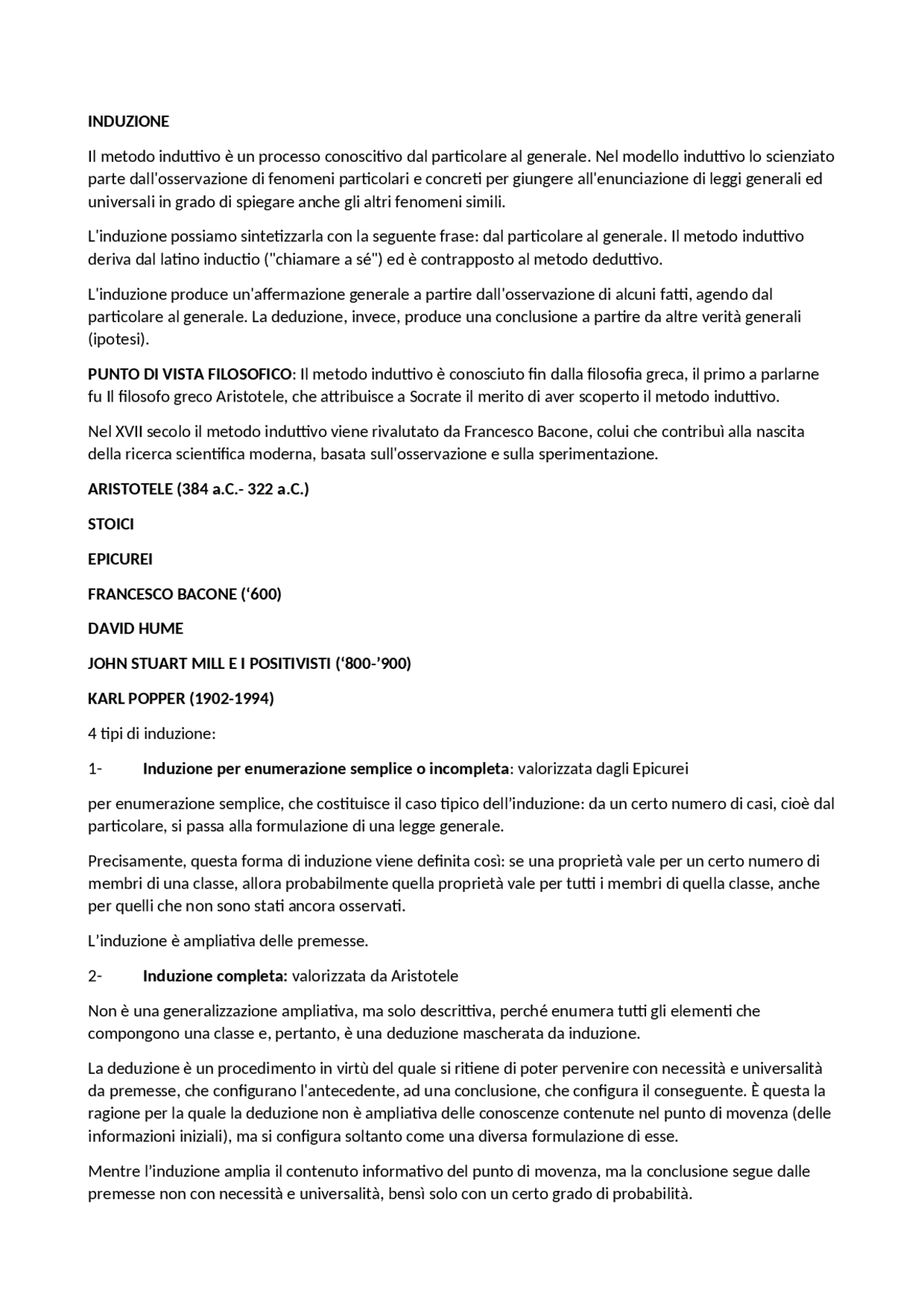 Il metodo induttivo. Psicologia del pensiero e dei processi decisionali - Docsity