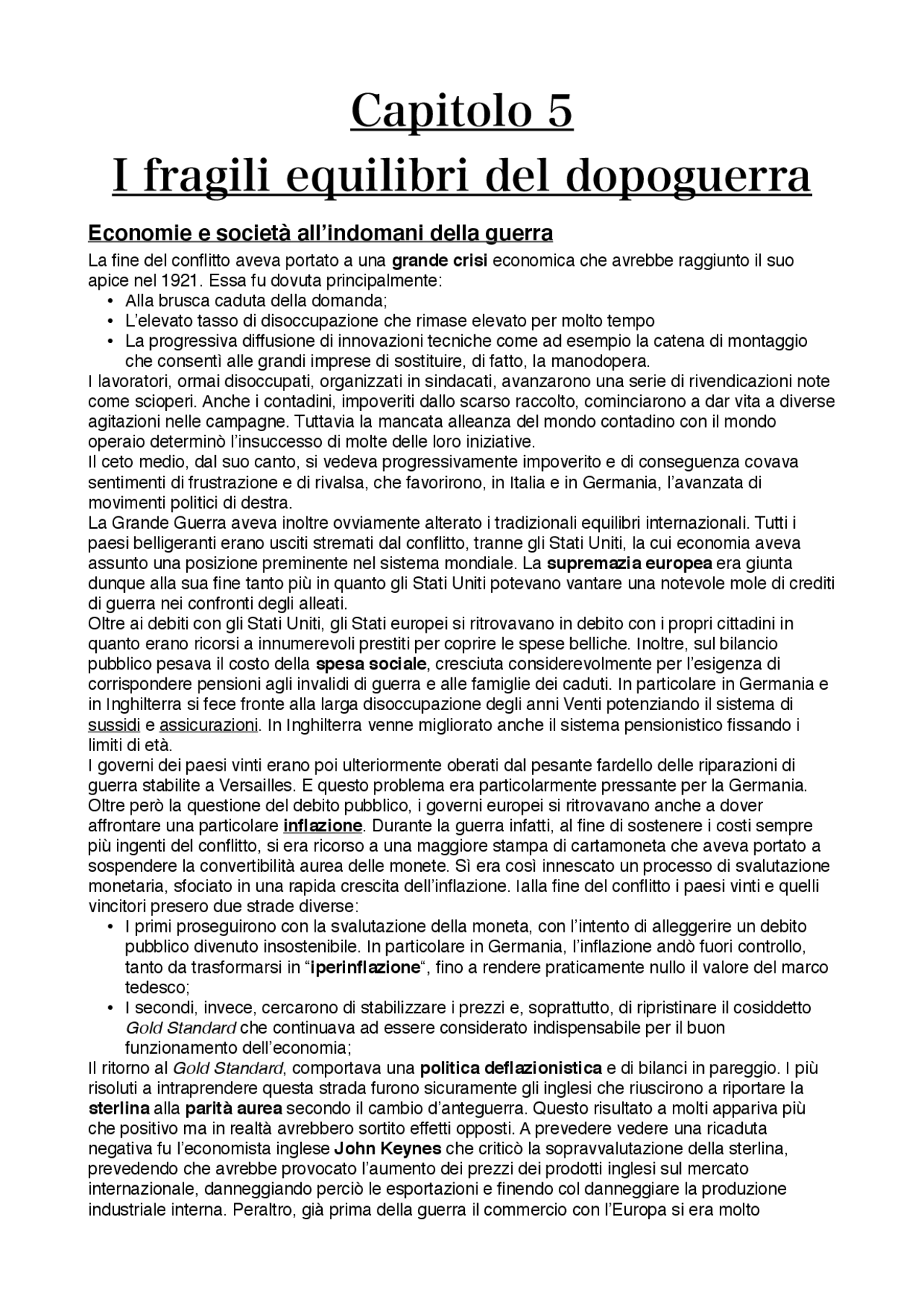 I Fragili Equilibri Del Dopoguerra Docsity
