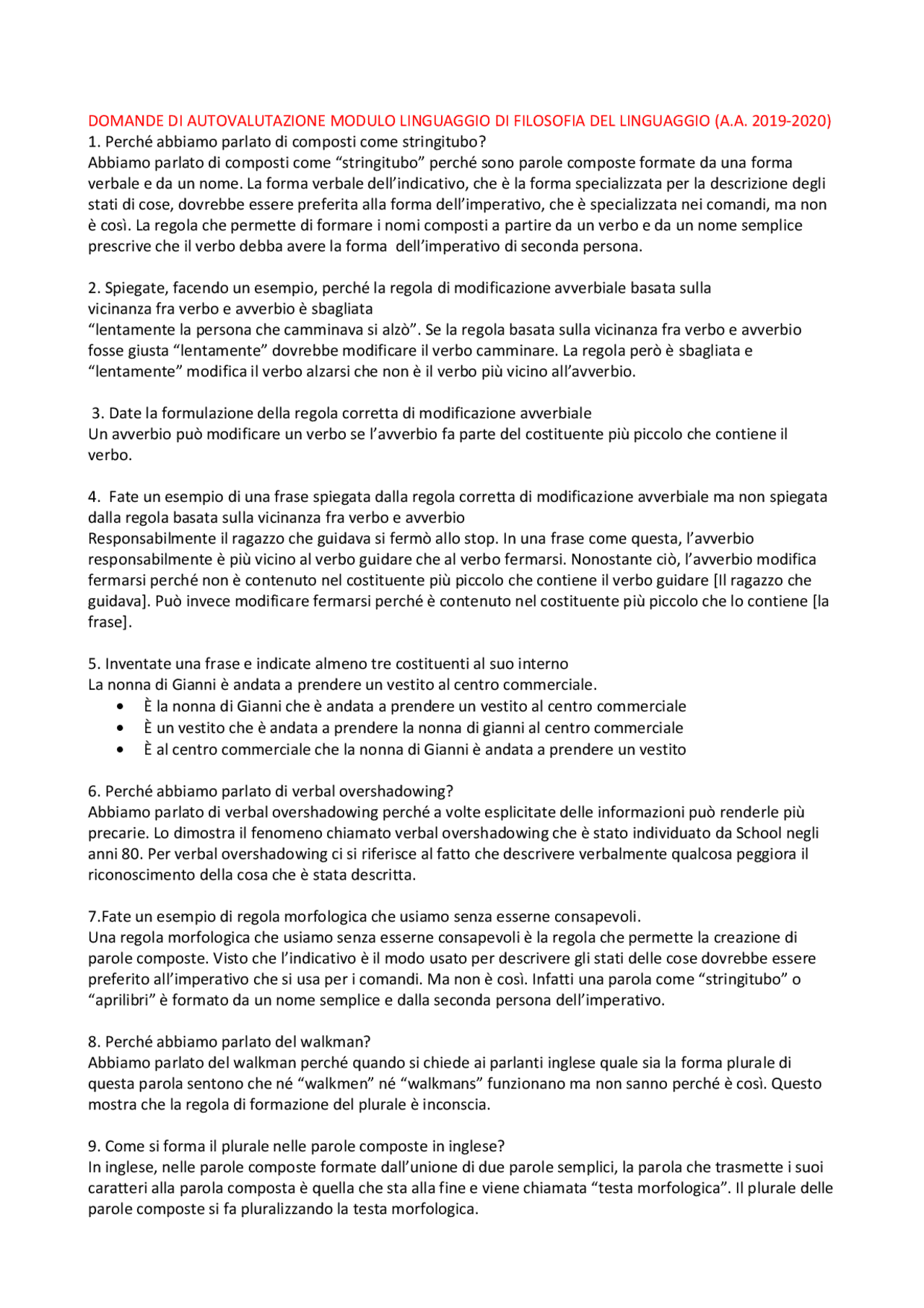 Domande E Risposte Desame Filosofia Del Linguaggio Docsity