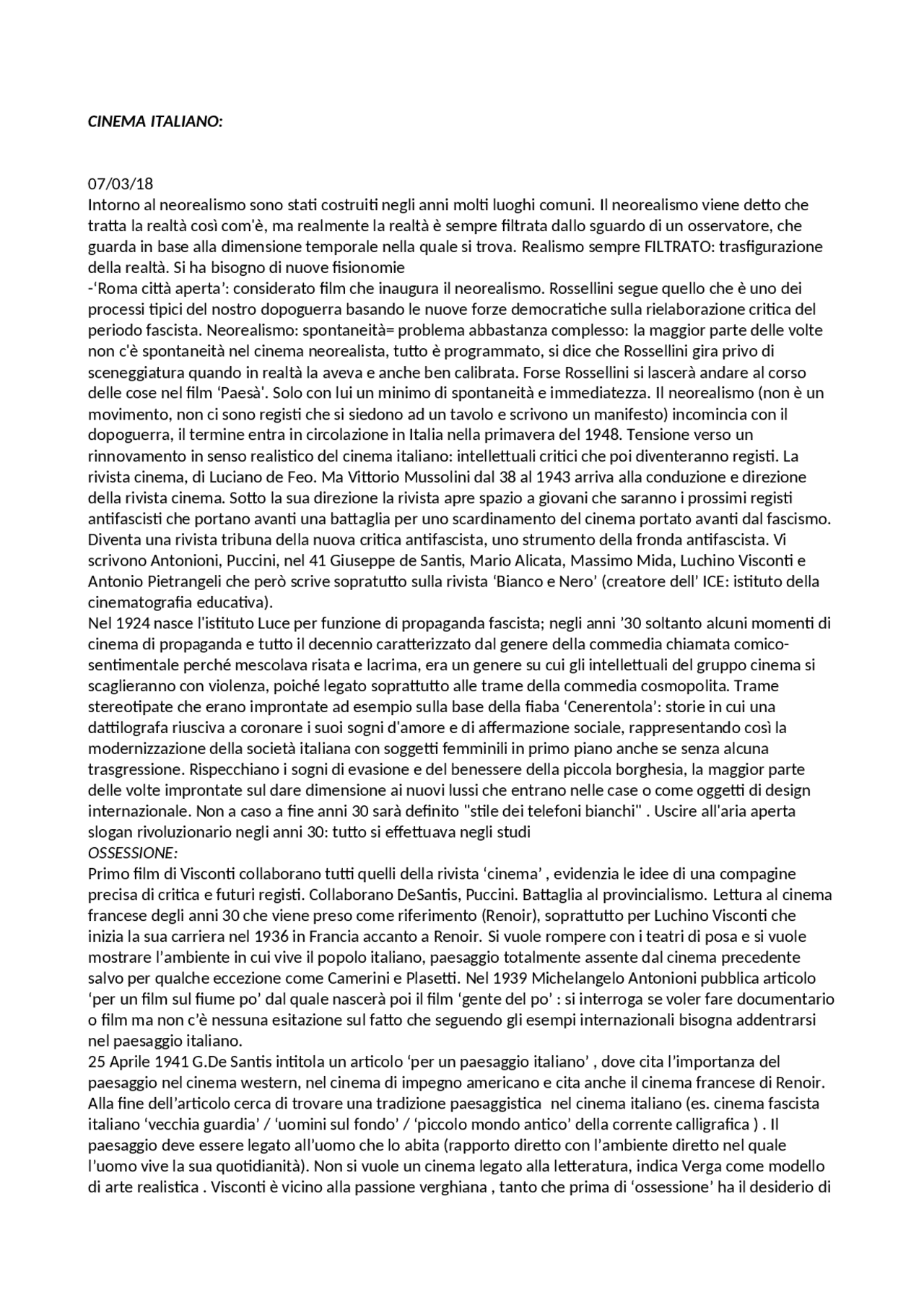 Esame CINEMA ITALIANO - Docsity