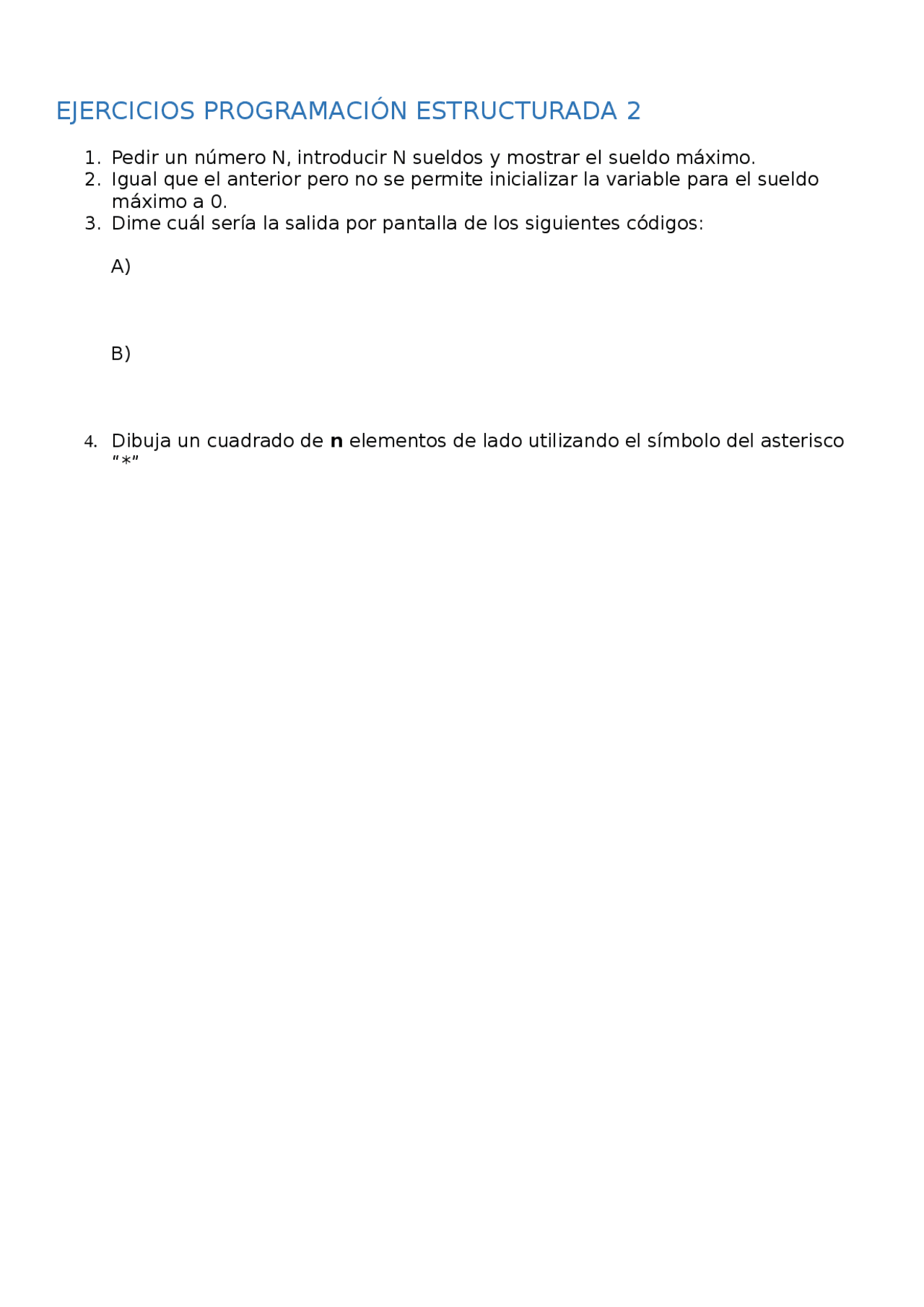 Ejerciciosprogramacionestructurada Docsity