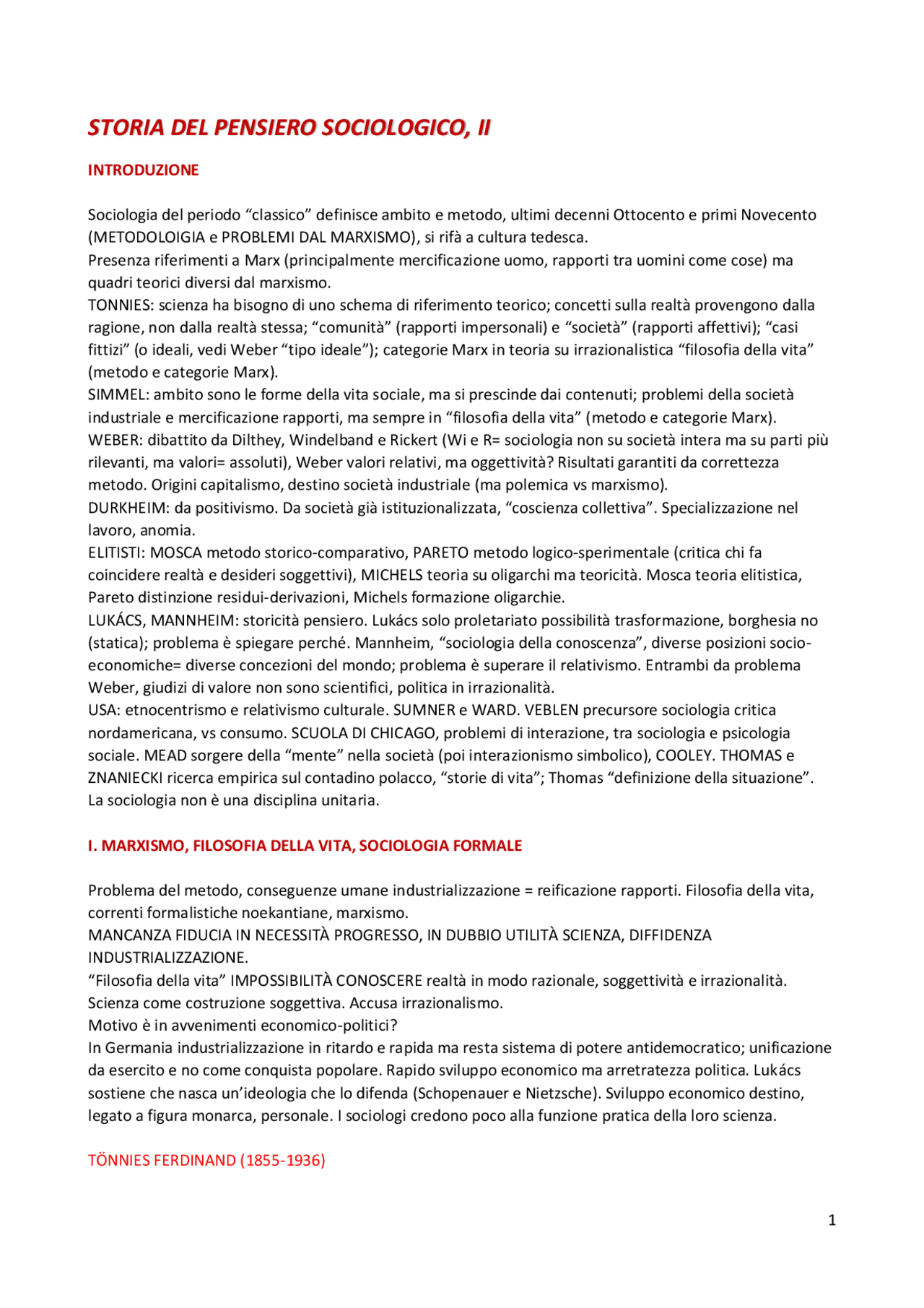 Storia Del Pensiero Sociologico Ii E Iii Docsity