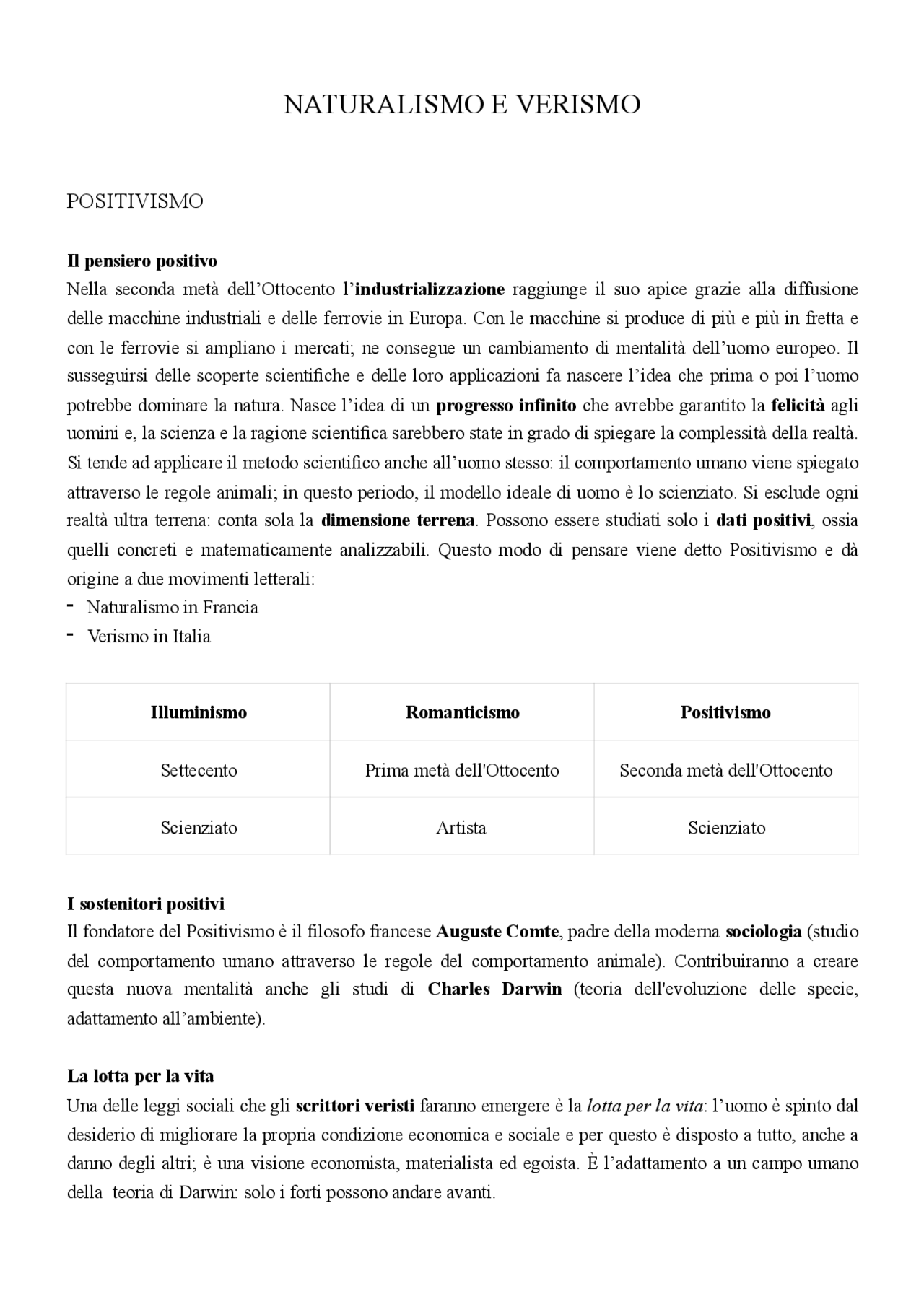 NATURALISMO E VERISMO - Docsity