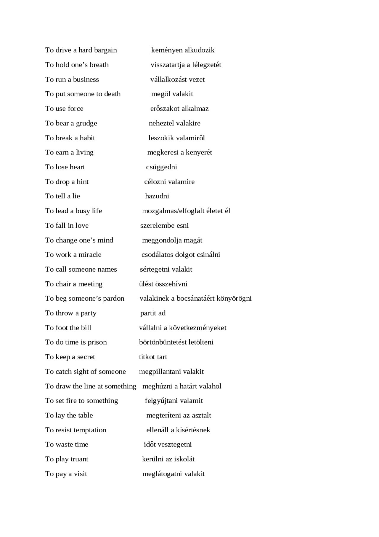 English expressions and its hungarian meaning - Docsity