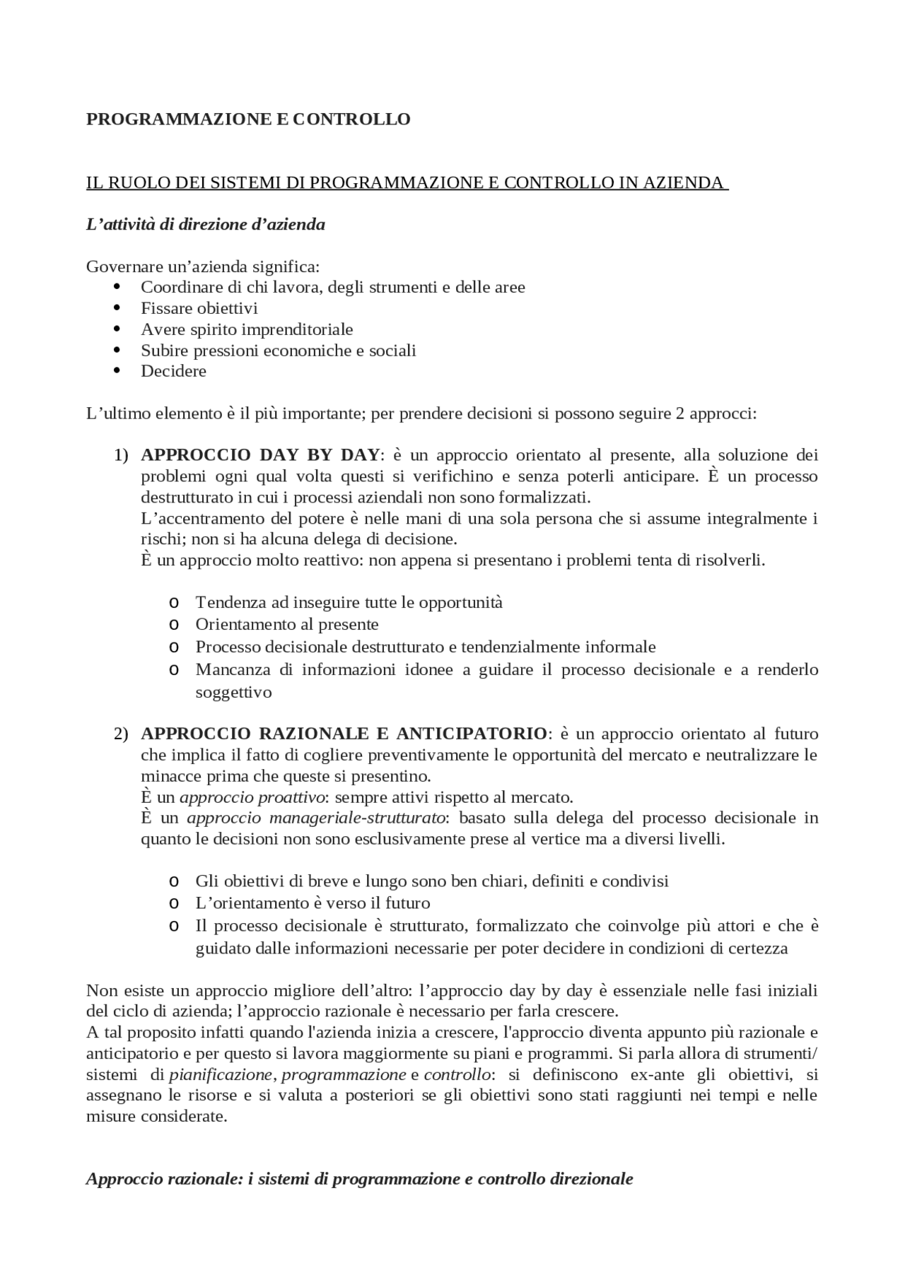 Programmazione e controllo - Docsity