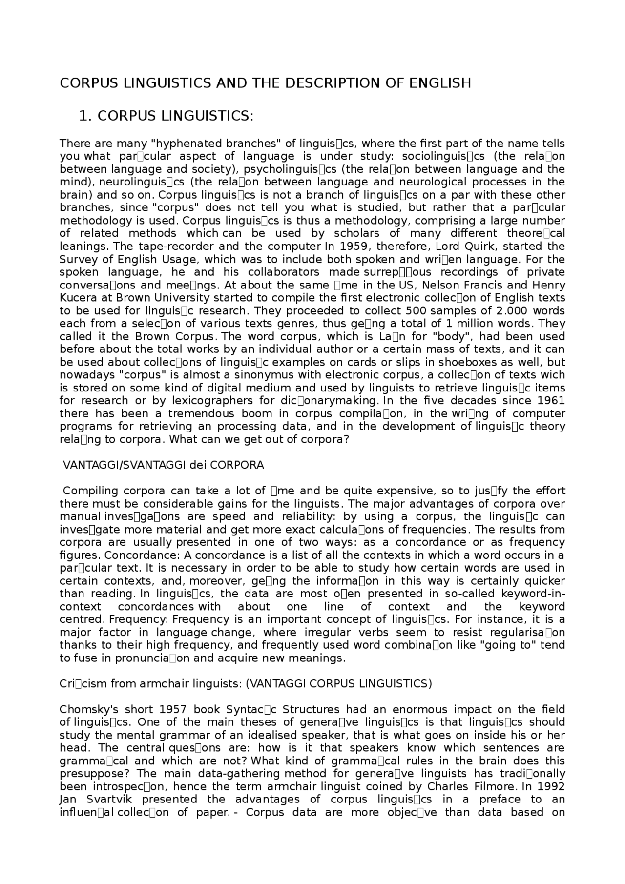 CORPUS LINGUISTICS AND THE DESCRIPTION OF ENGLISH.rtf - Docsity