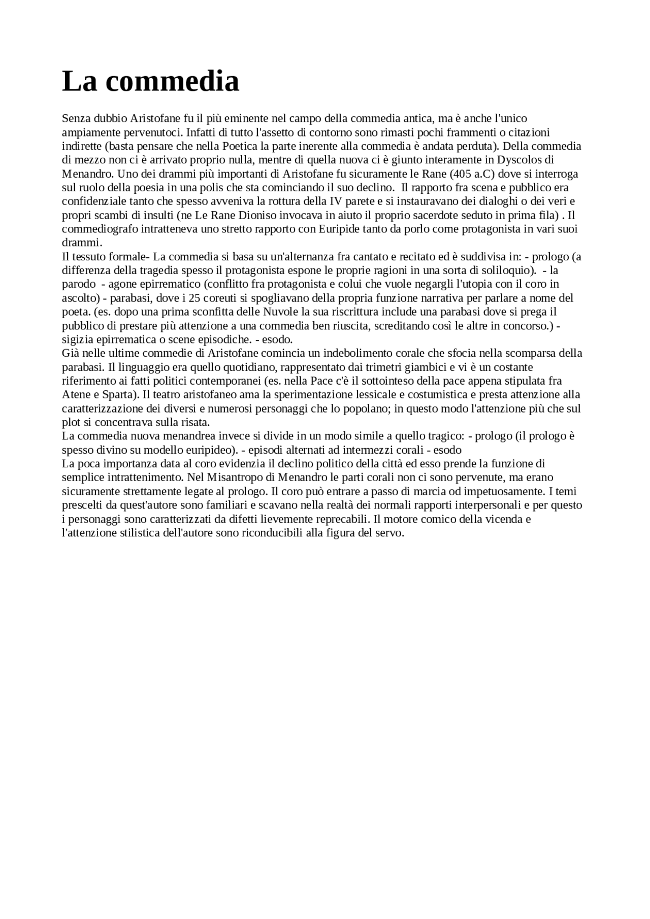Appunti Sulla Commedia Greca Docsity