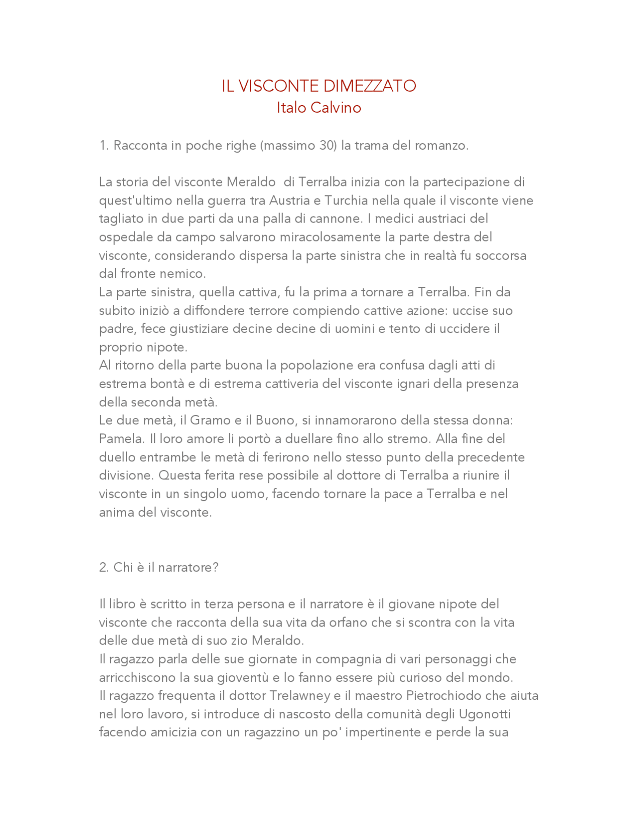Scheda Libro Sul Visconte Dimezzato Docsity