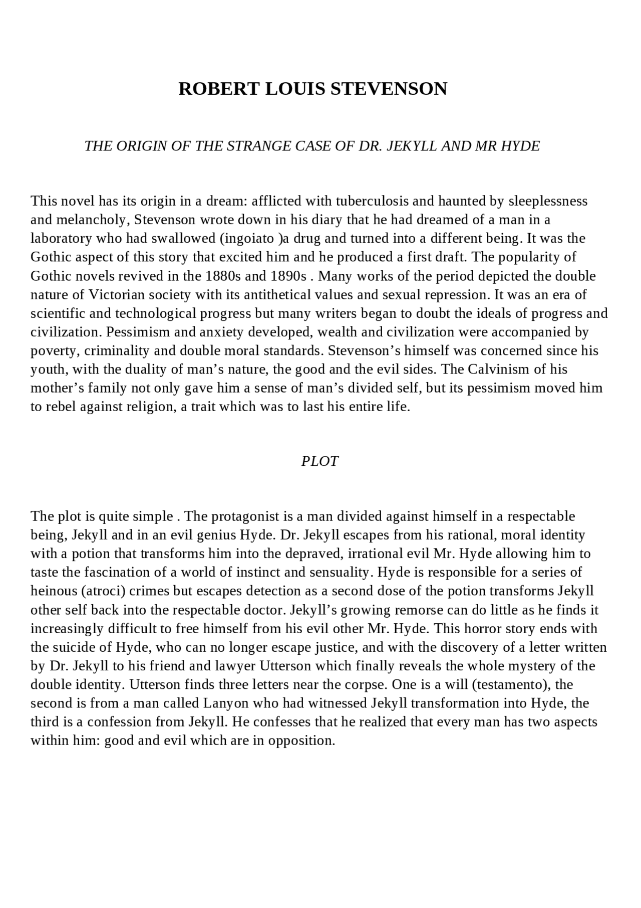 The Strange Case Of Dr Jeckyll And Mr Hyde Docsity