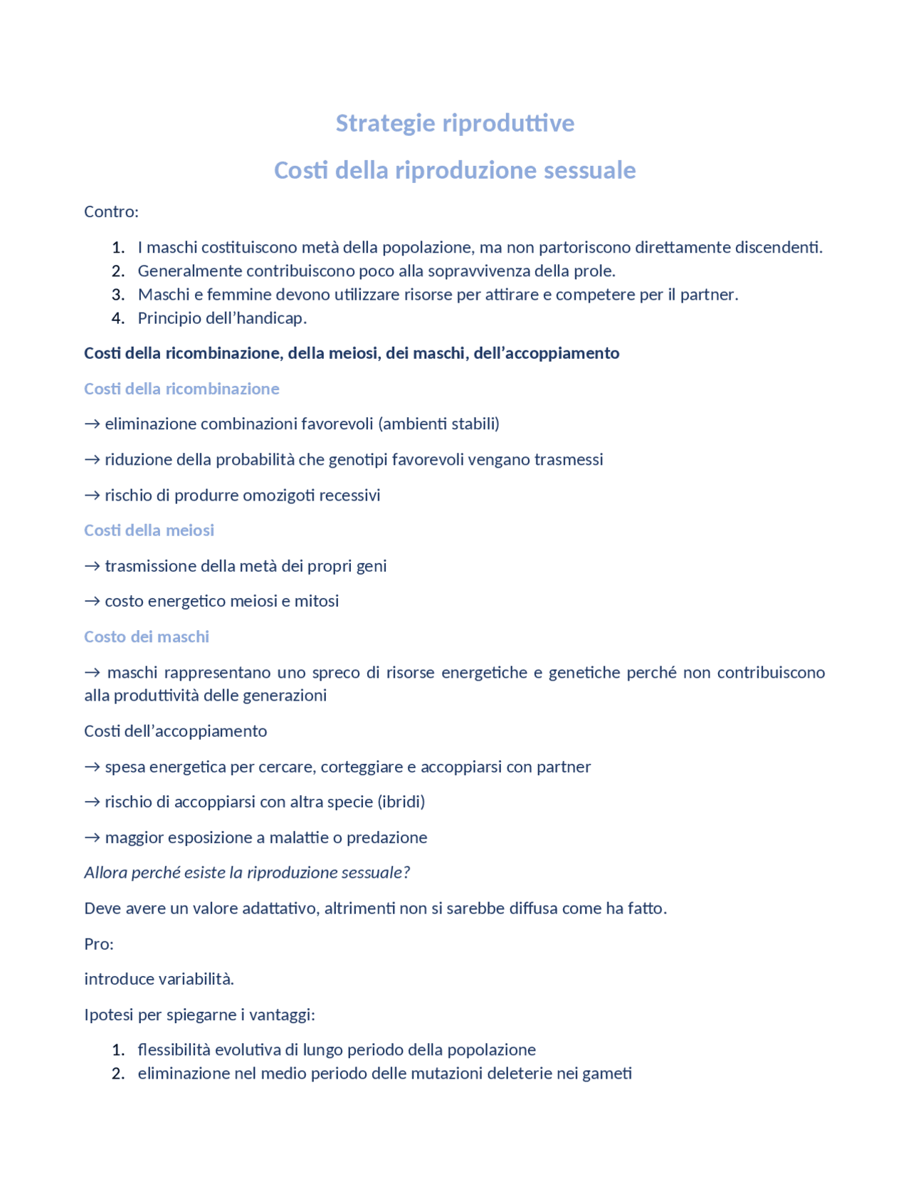 Strategie Riproduttive Per Scienze Naturali Docsity